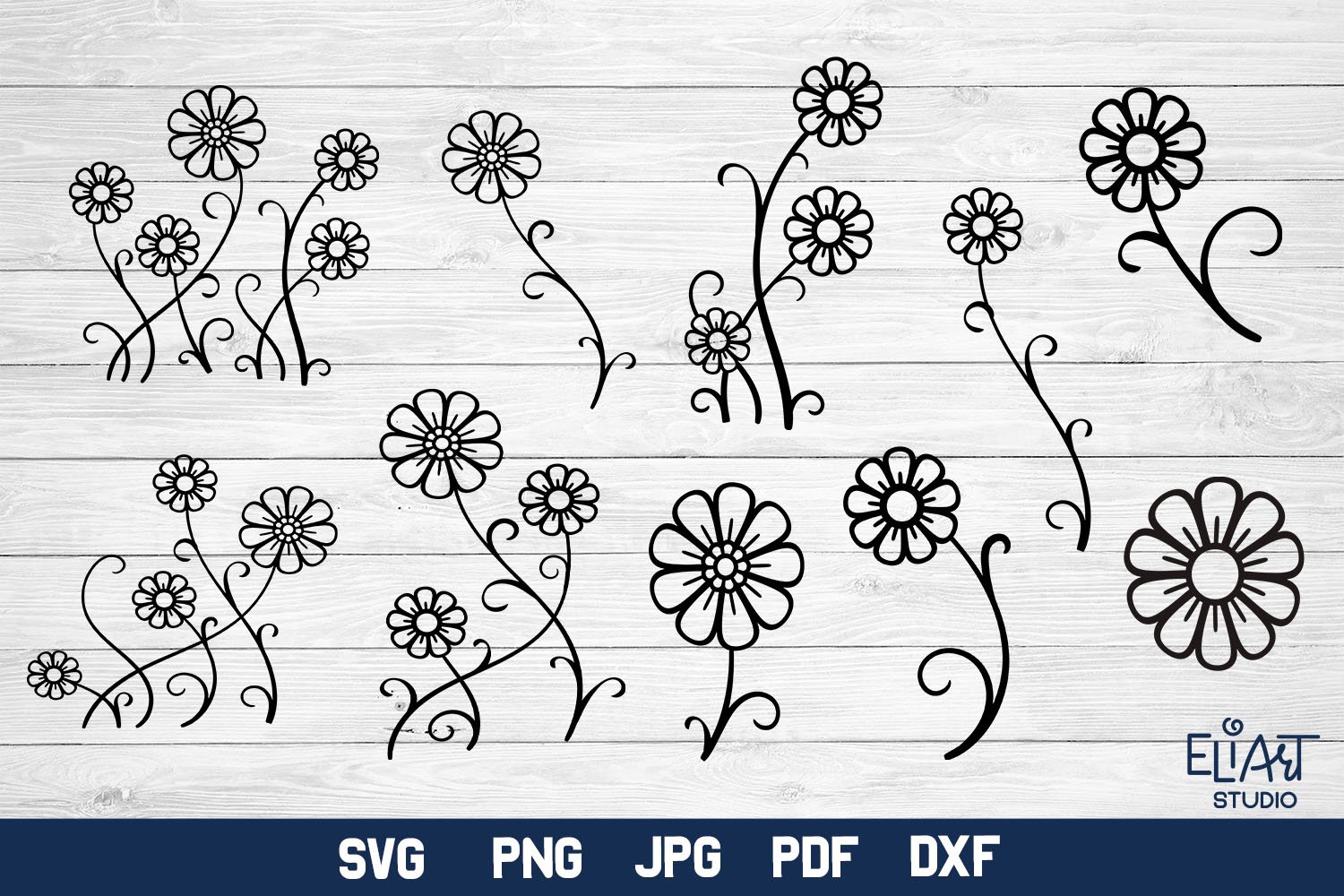 Spring Flowers Border Black And White