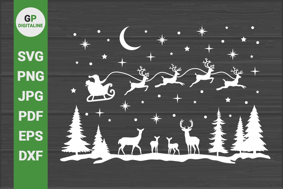 Santa And Reindeer Flying Silhouette