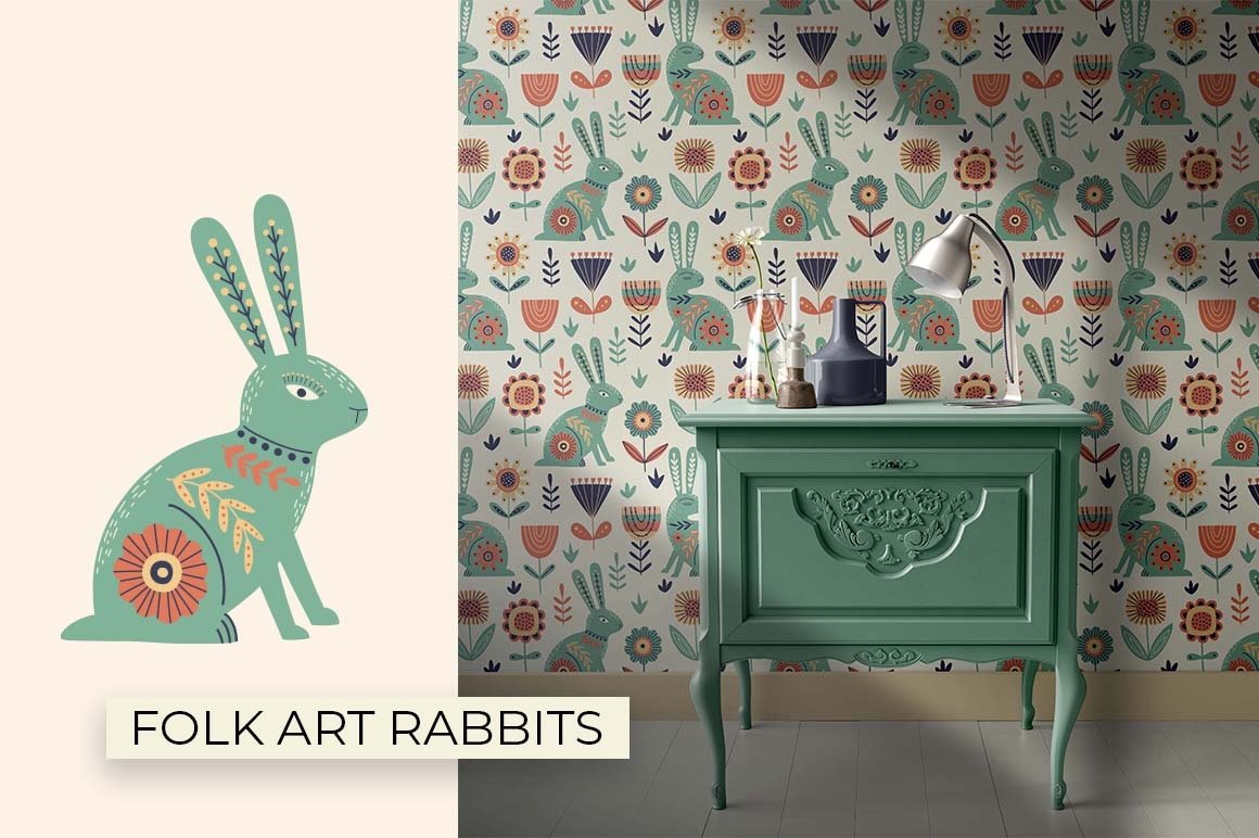 Folk Art Rabbit Wallpaper