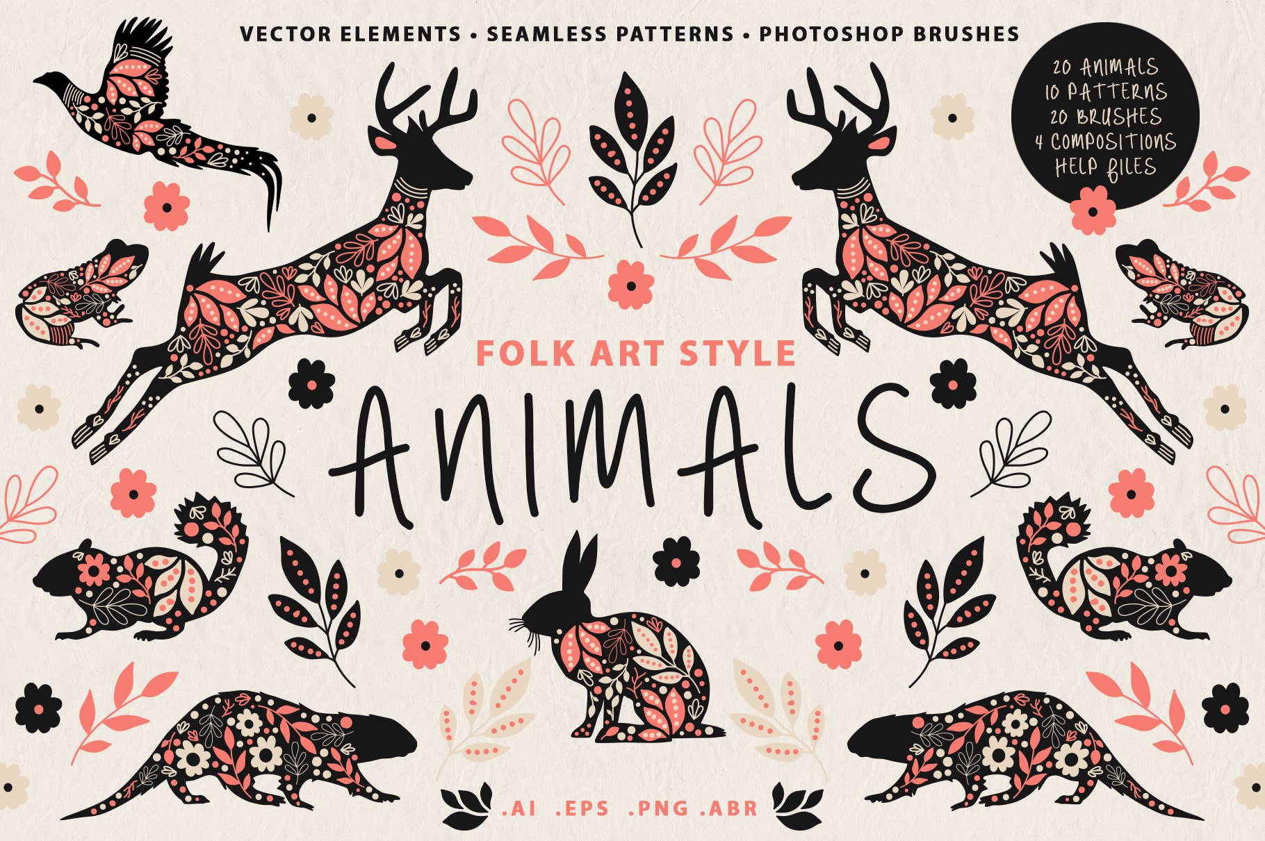 Folk Art Animals Patterns Folk Art Seamless Pattern With Animal