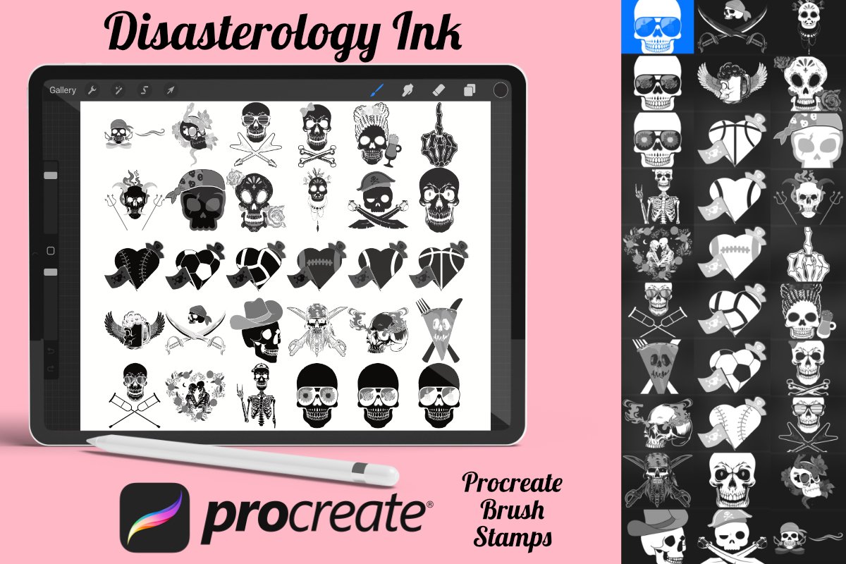 Skull Silhouette Set 2 Procreate Brush Stamps, 30 Skulls (2279095 ...