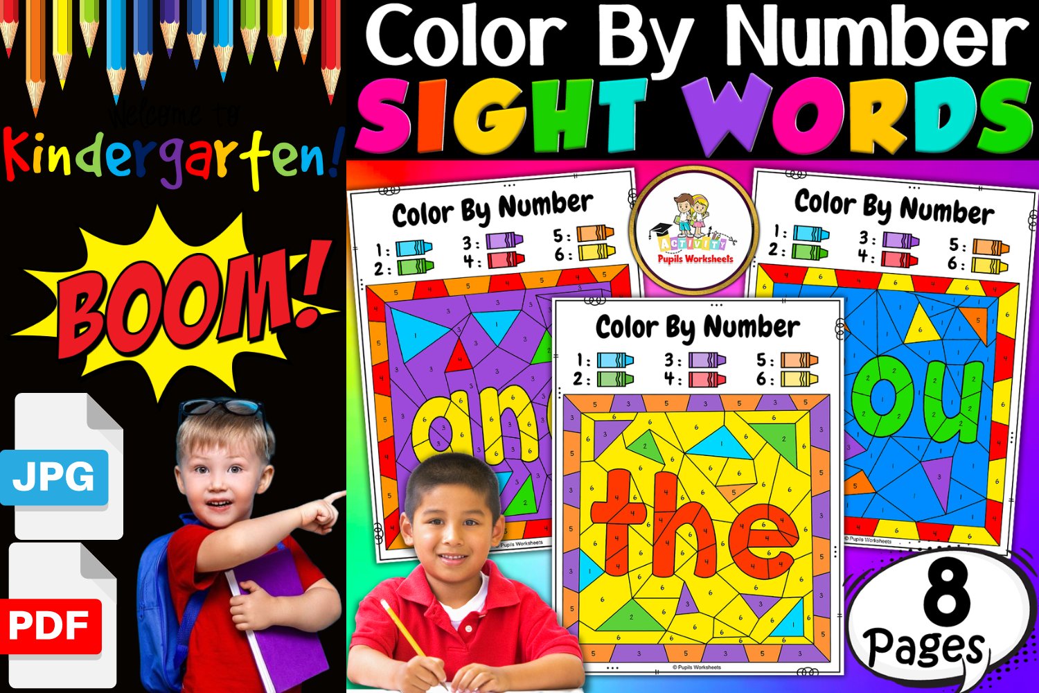 Kindergarten Color By Number Words Color By Code Number, Letter, Sight