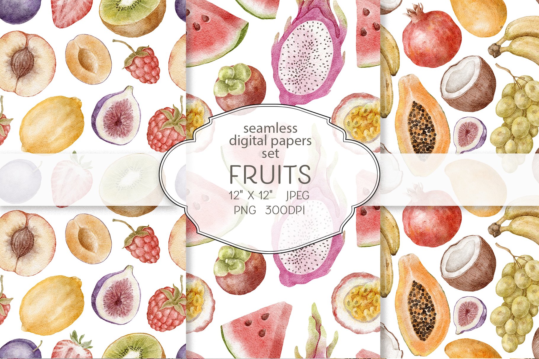 Fruits digital paper set, seamless pattern