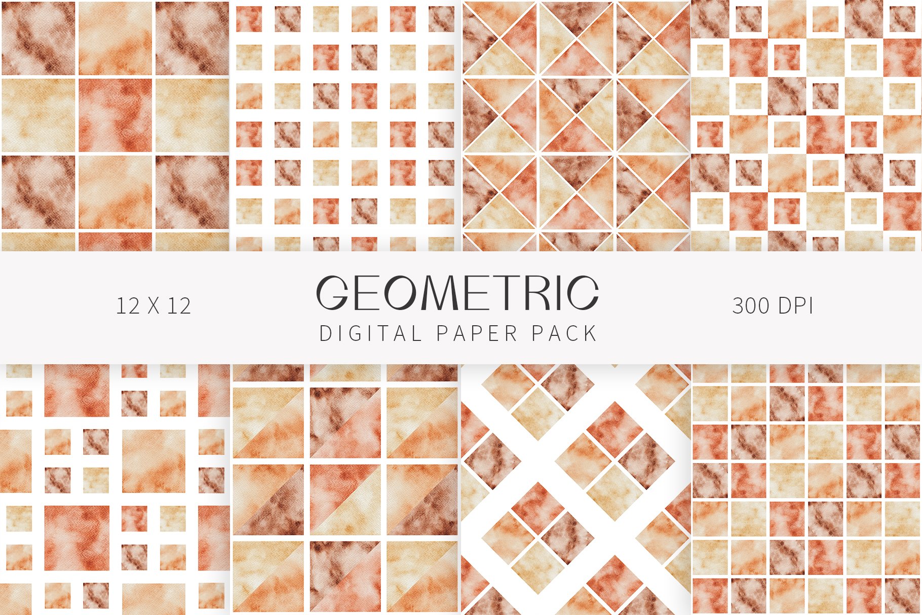 Watercolor modern geometric seamless digital paper pack (1395410 ...