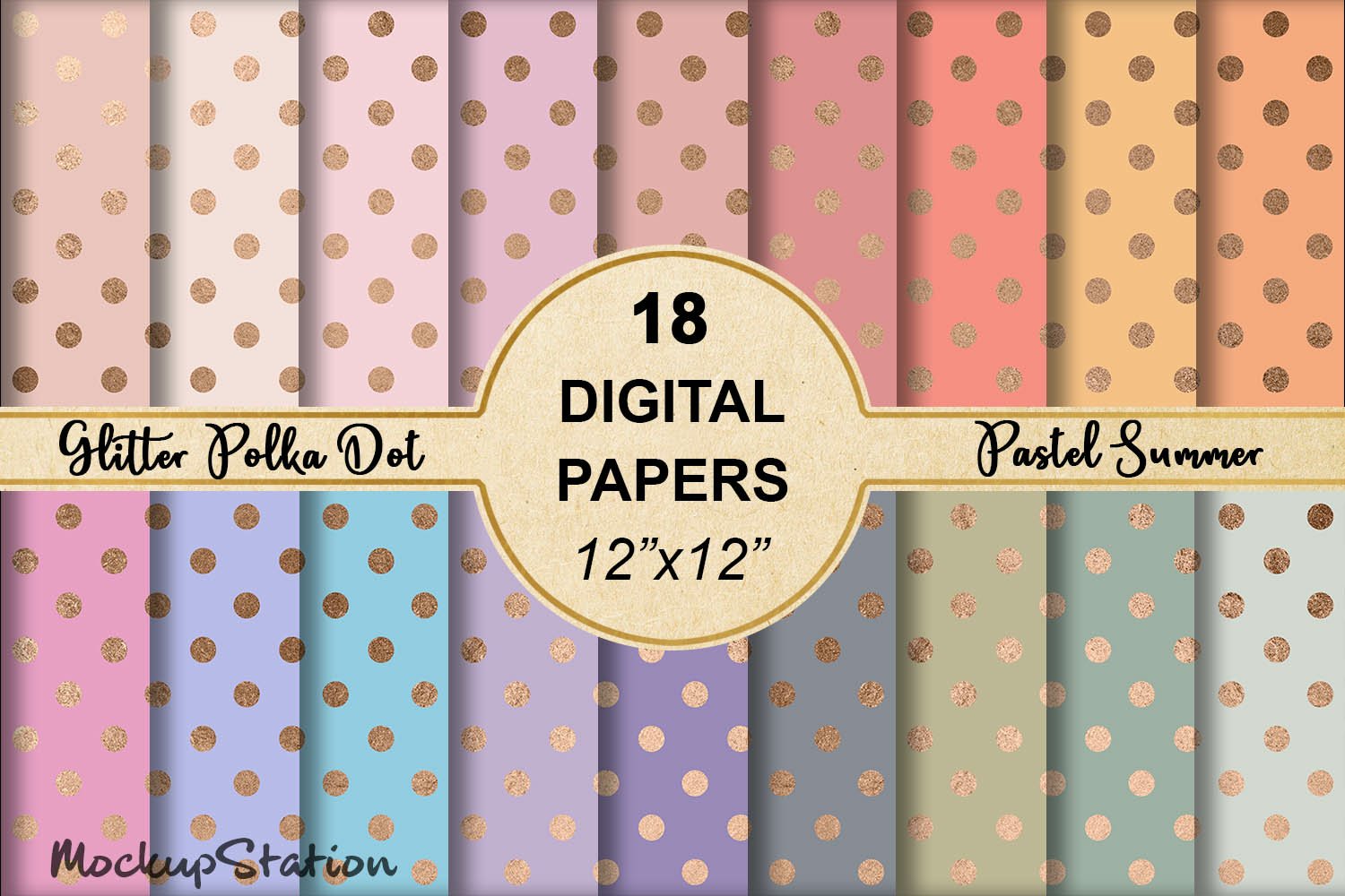 Polka Dot Glitter Digital Paper Bundle | Pastel Background