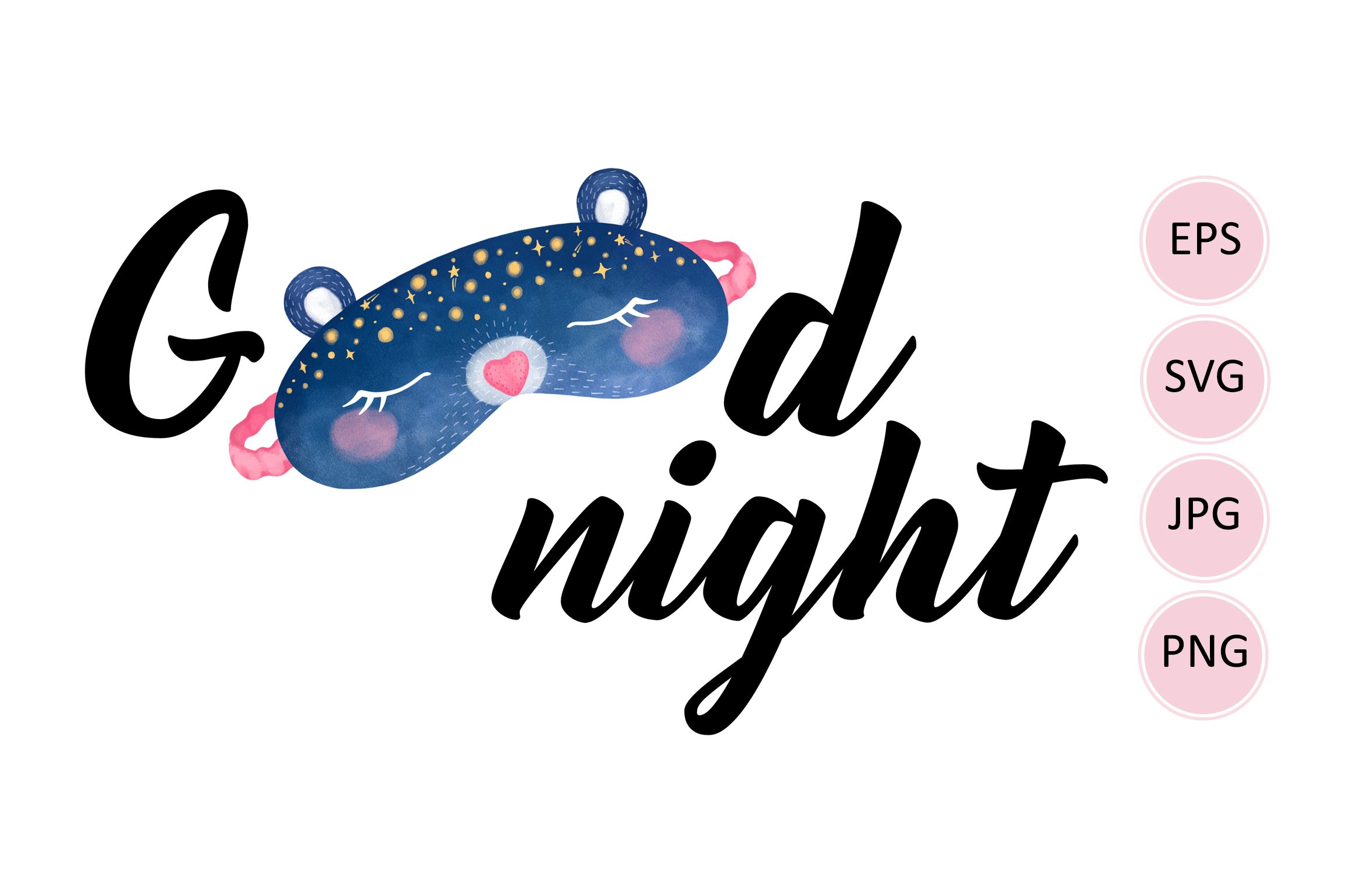Good night sign with sleep mask clipart