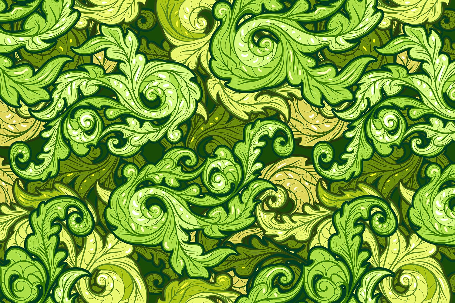 Green Floral Seamless Pattern (1443040) | Patterns | Design Bundles