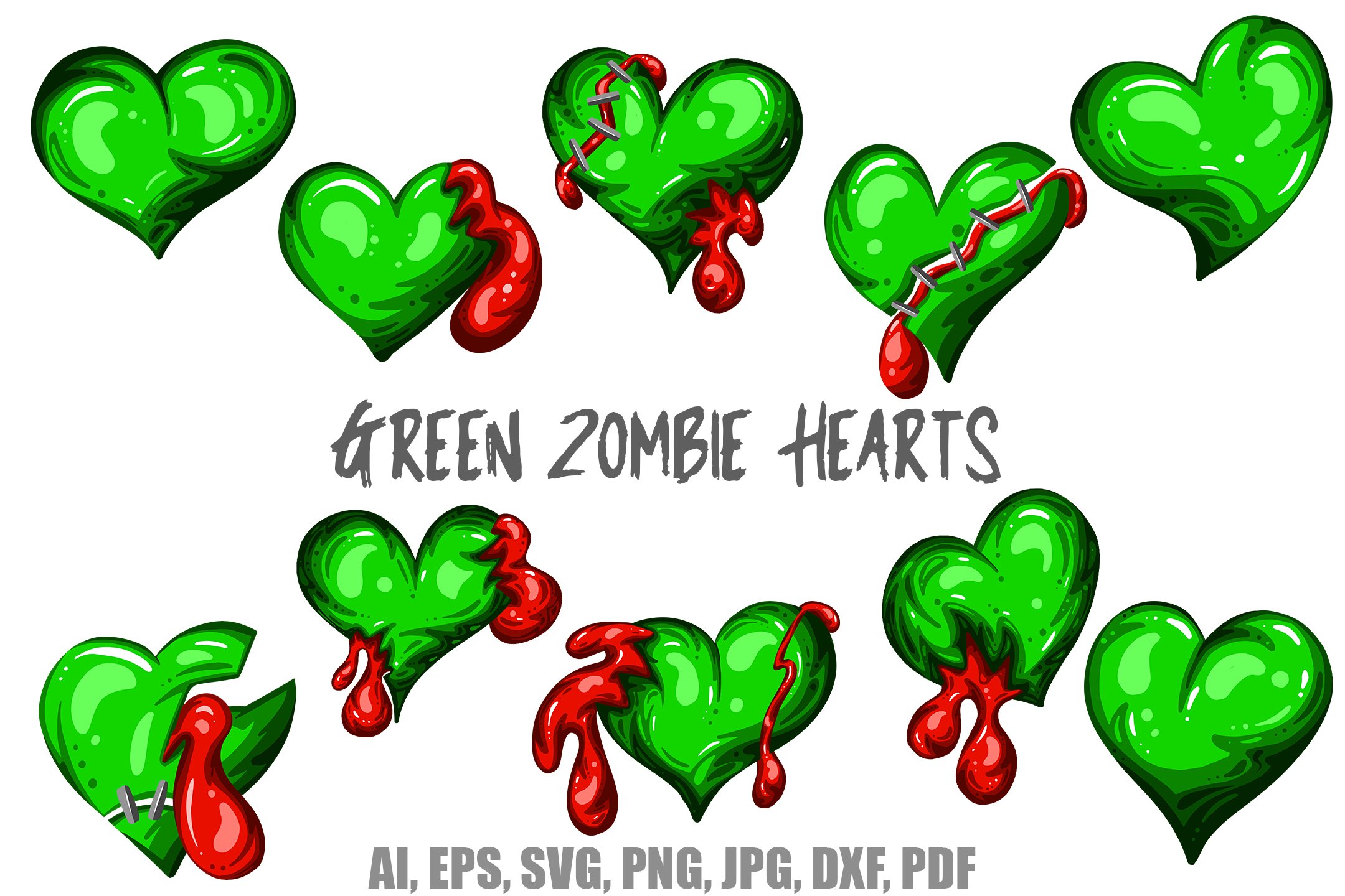 Green Zombie Hearts Halloween Valentines Download Collection