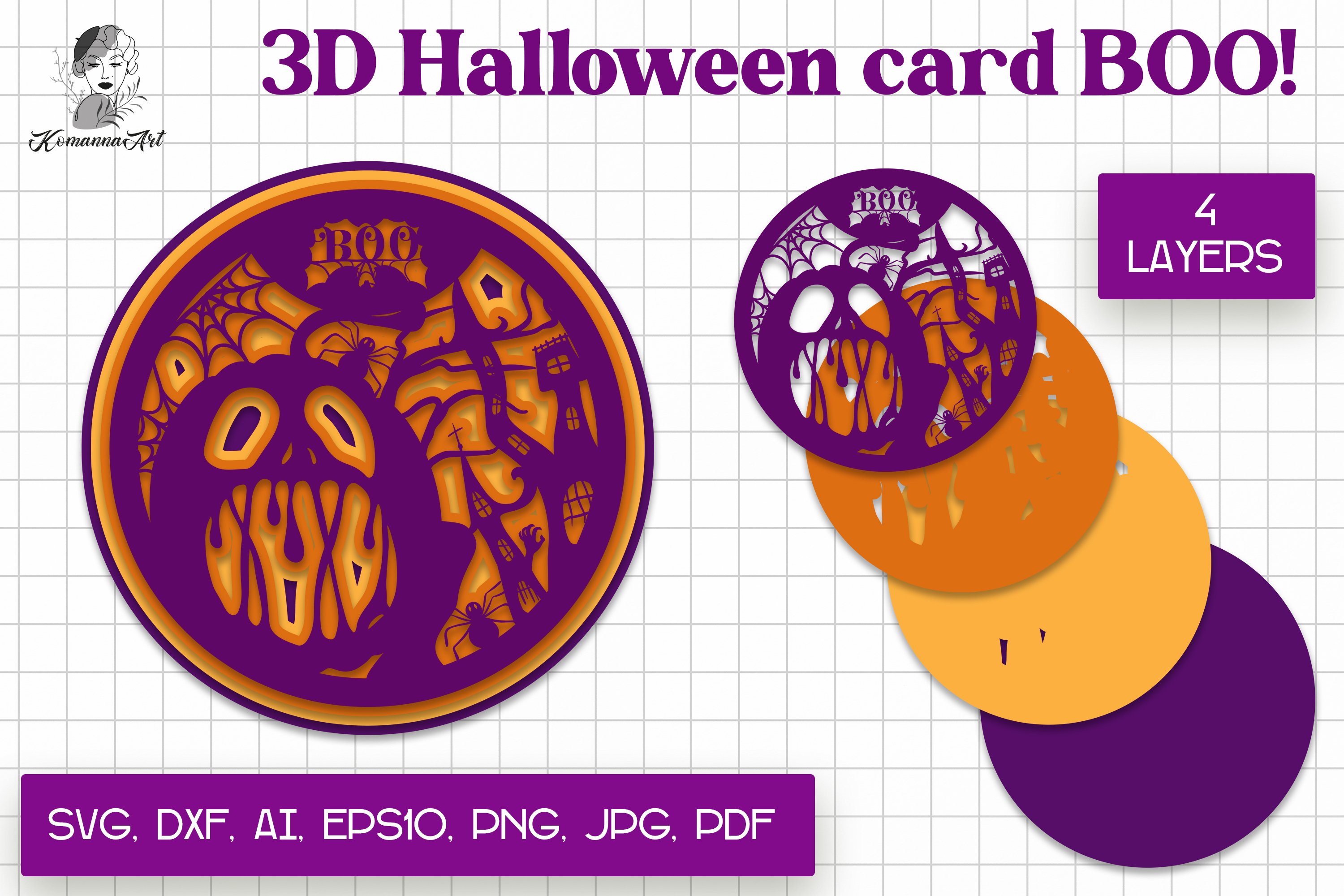 Halloween Boo Paper cut Template, Circle card SVG Cut File