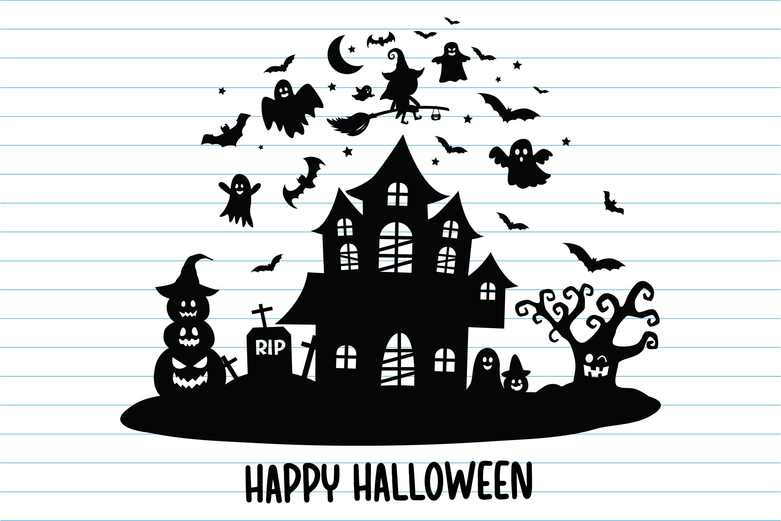 Halloween Haunted House Clipart Black