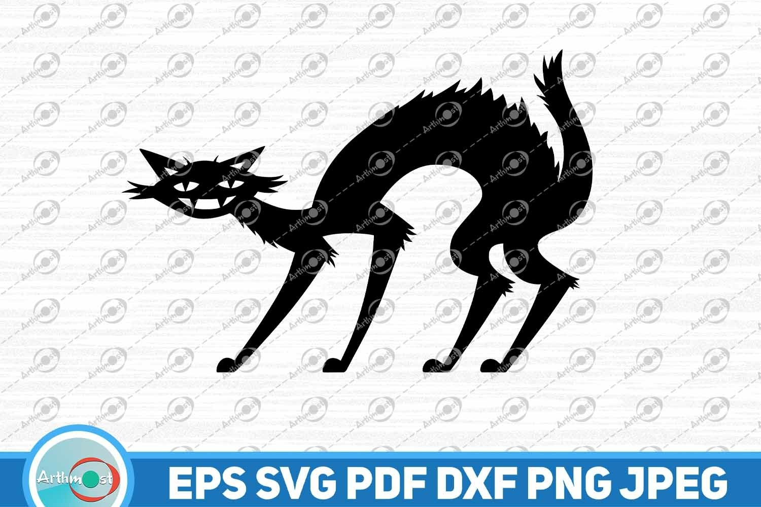 Halloween Spooky Cat Cartoon Silhouette Clipart SVG Cricut