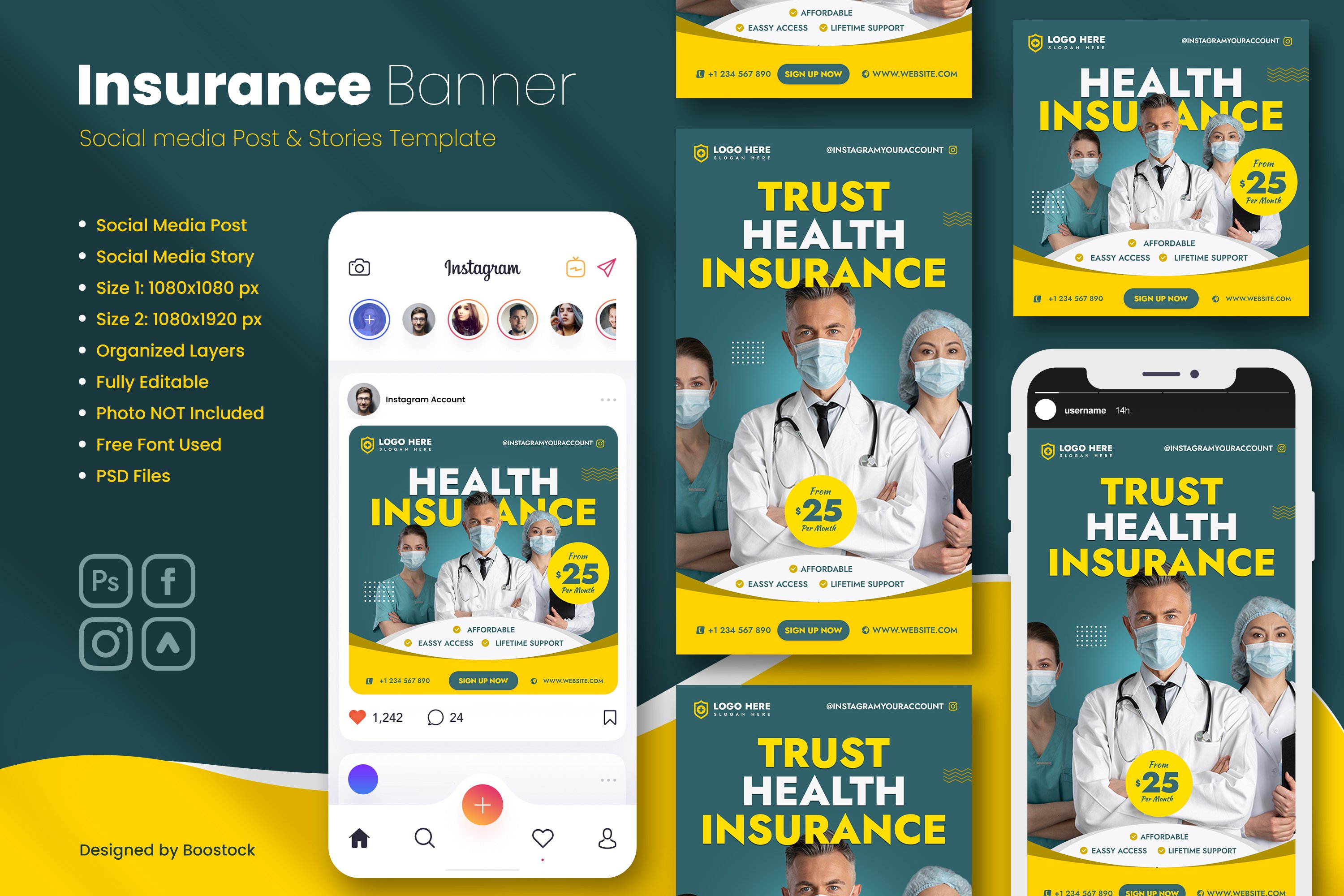 Insurance Social Media Template (1807290) | Social Media | Design Bundles