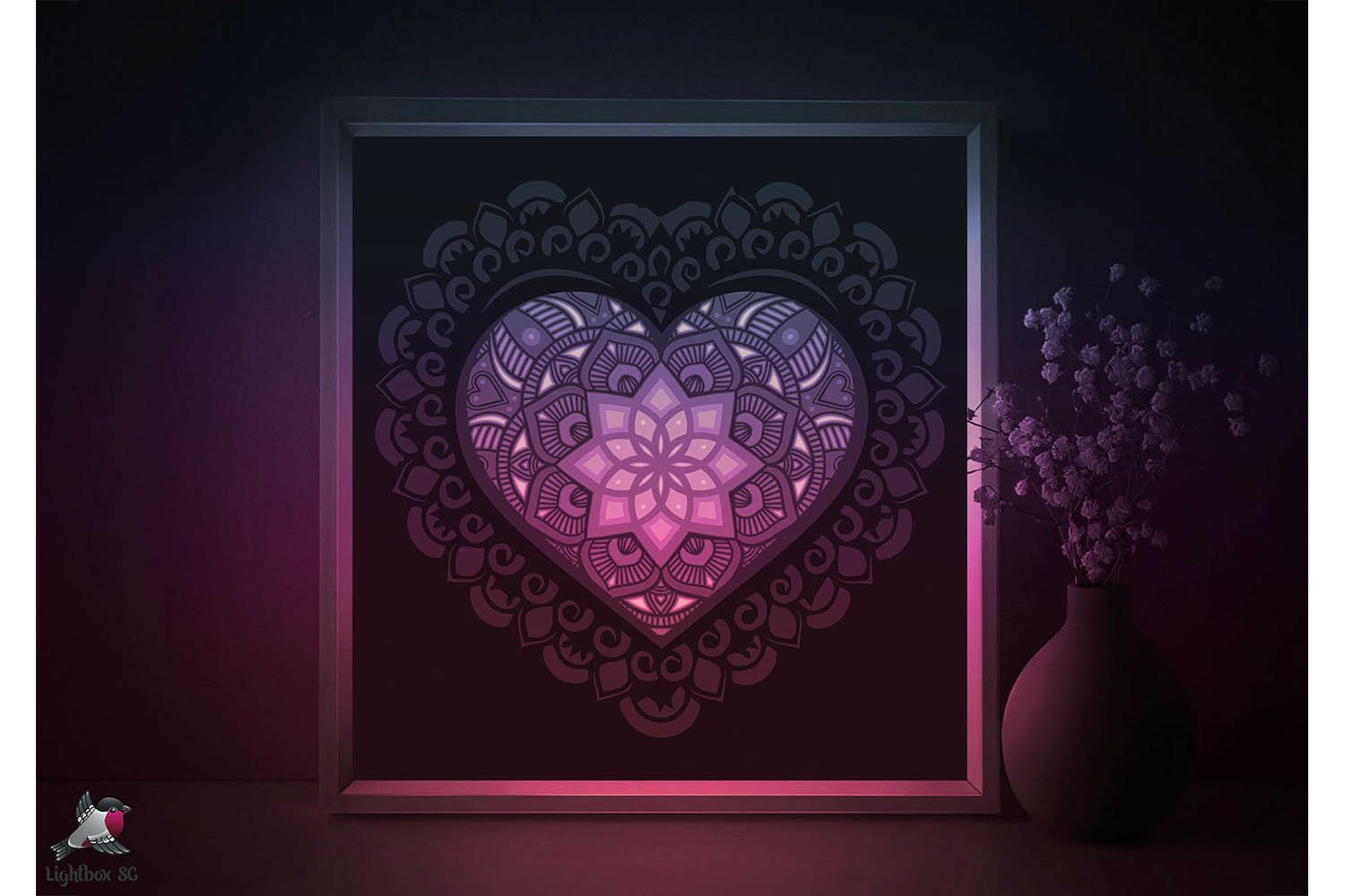 Heart Mandala Lightbox SVG Paper cut template