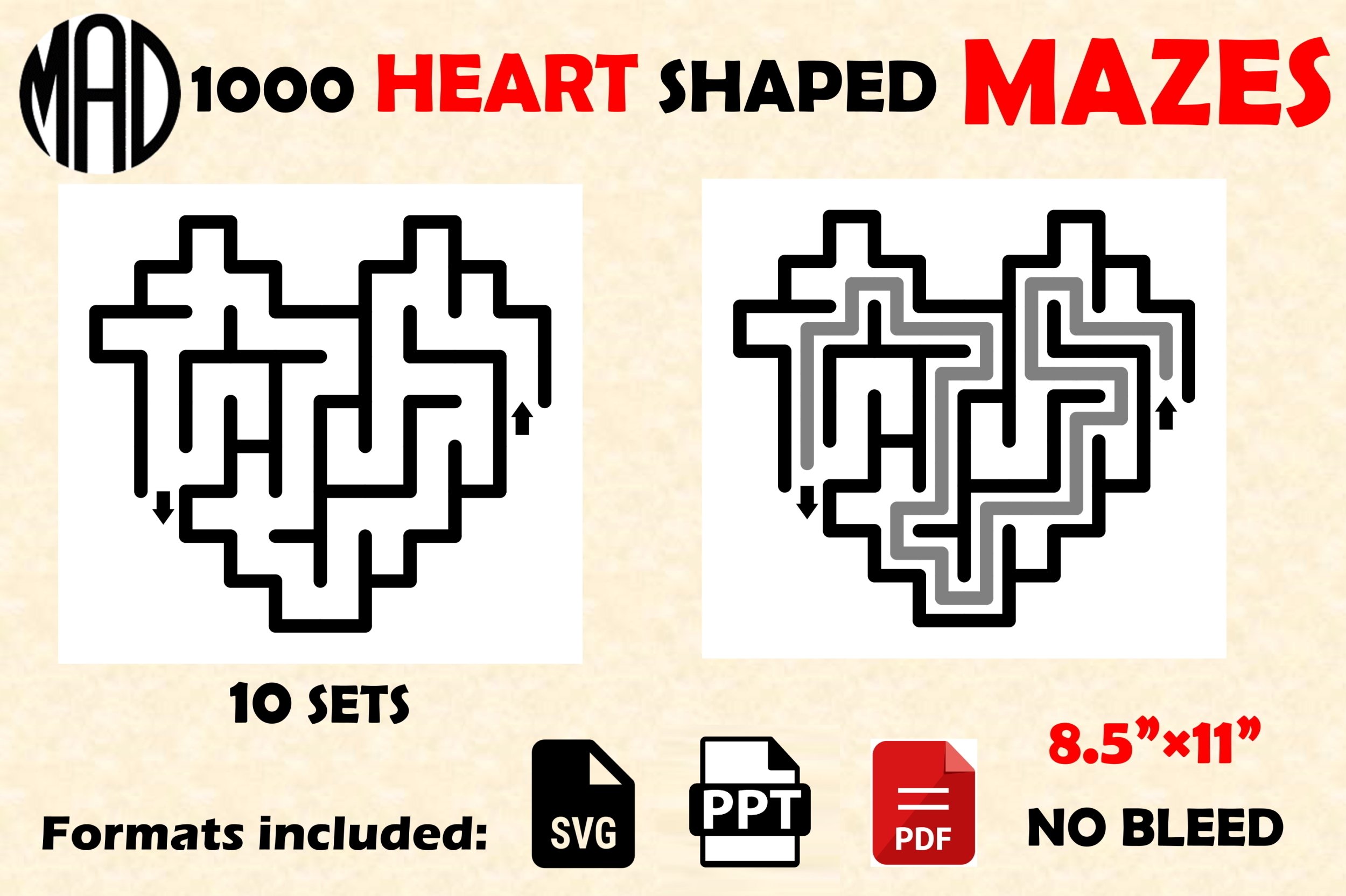 Computer generated heart shaped mazes