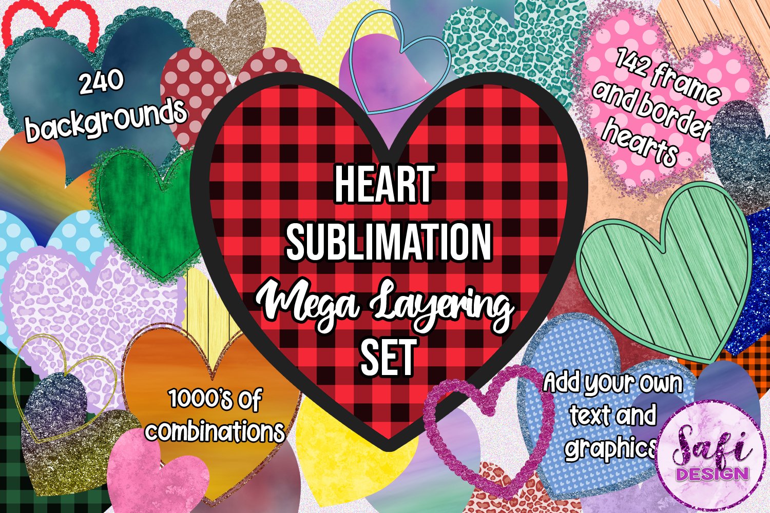 Heart Sublimation Background Mega Layering Bundle
