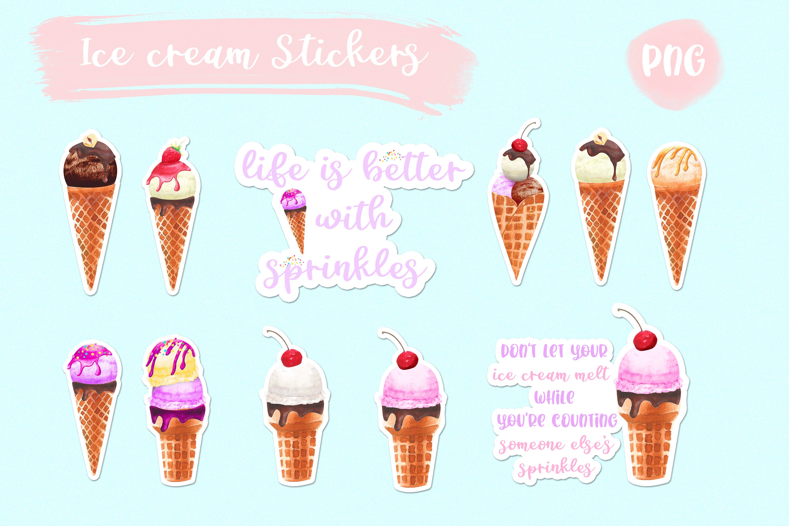 Cute Ice cream stickers bundle | summer stickers