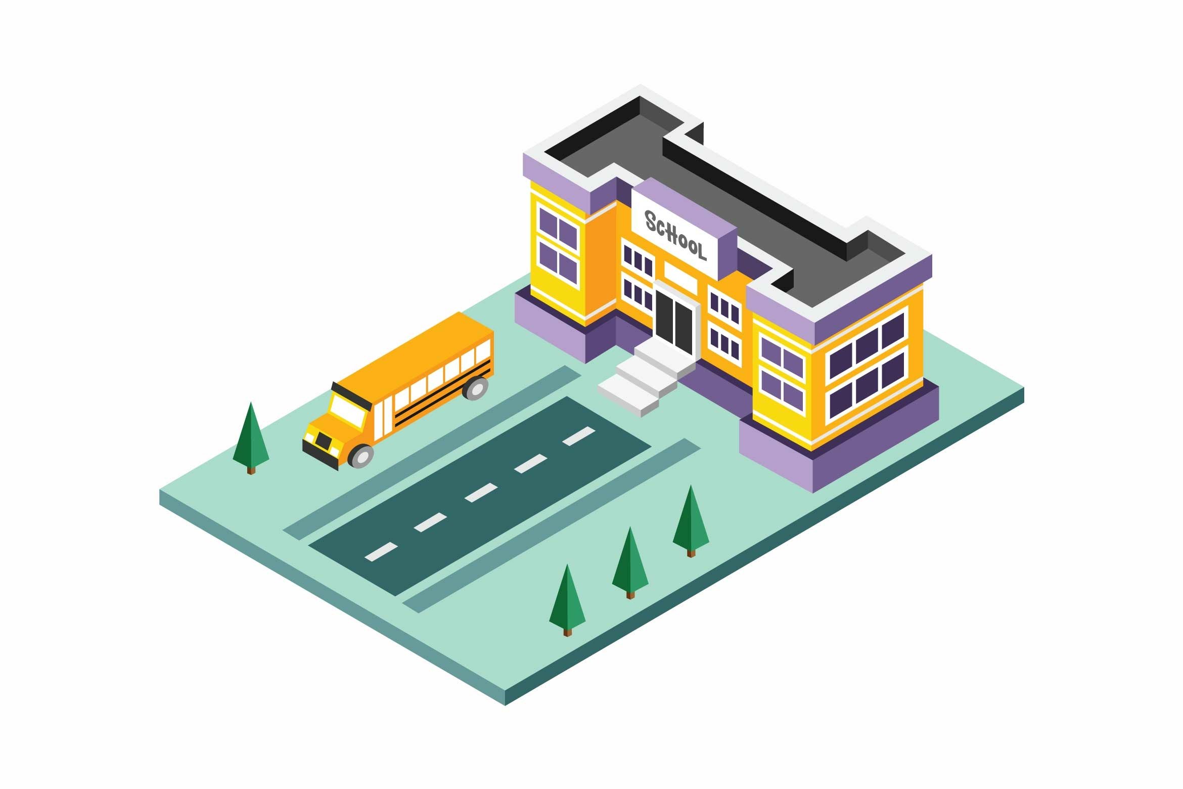 Isometric School Building Vector Illustration (2230583) | Illustrations ...