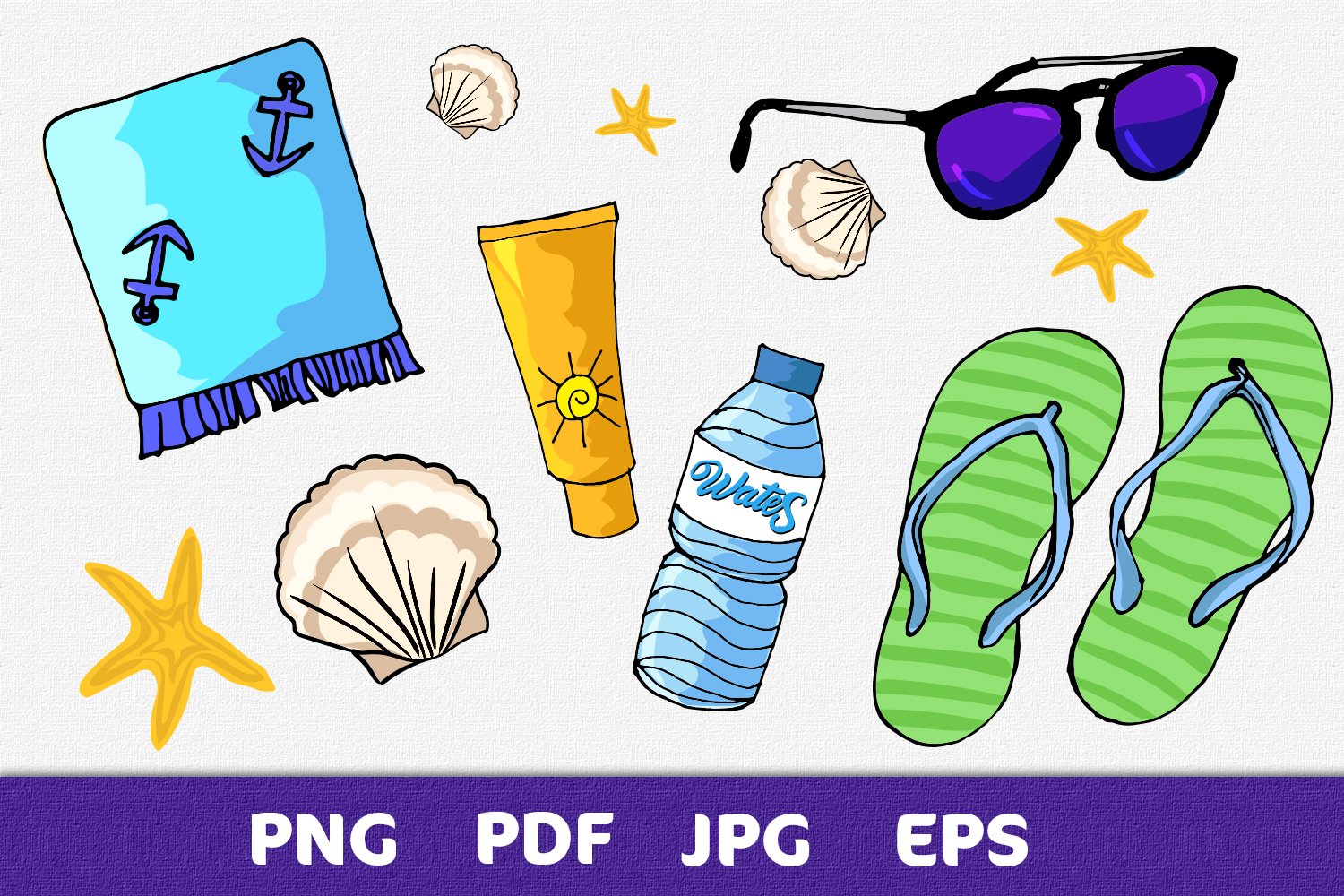 Set of items for the beach (1405716) | Illustrations | Design Bundles