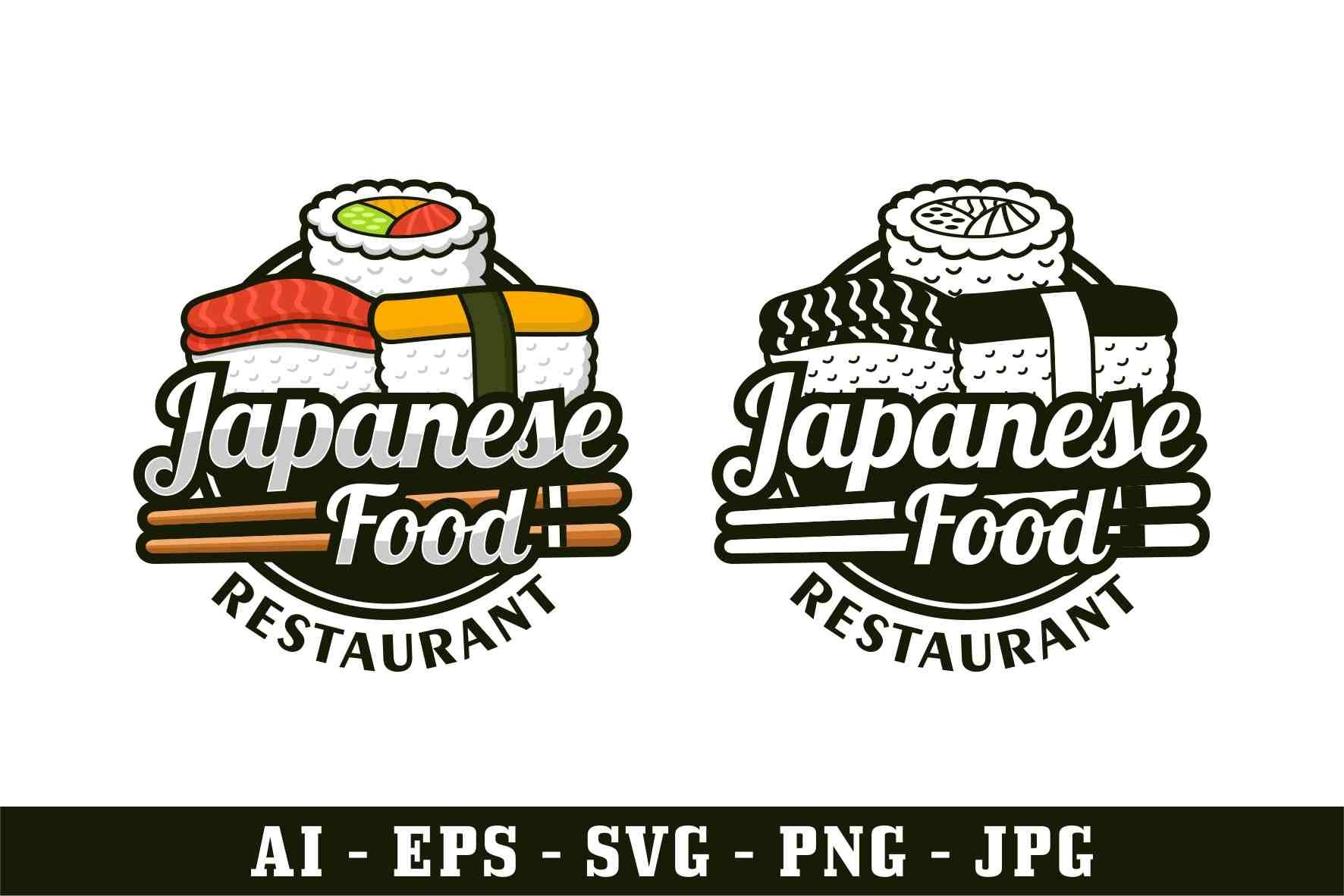 Japanese Food Logos Badge Stamps Sushi Bar Japanese Food Design