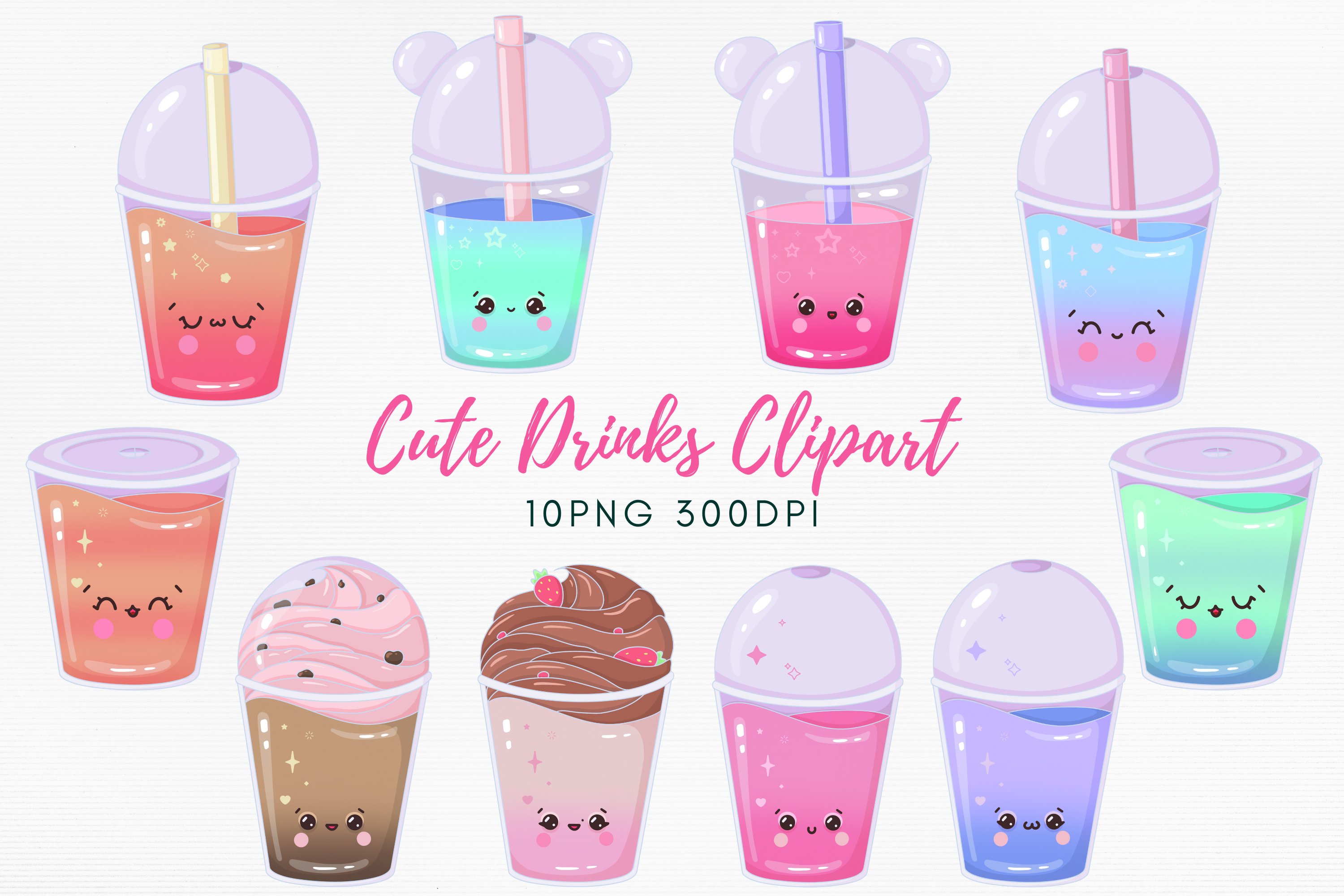 Cute Kawaii Bubble tea Illustrations Clipart png