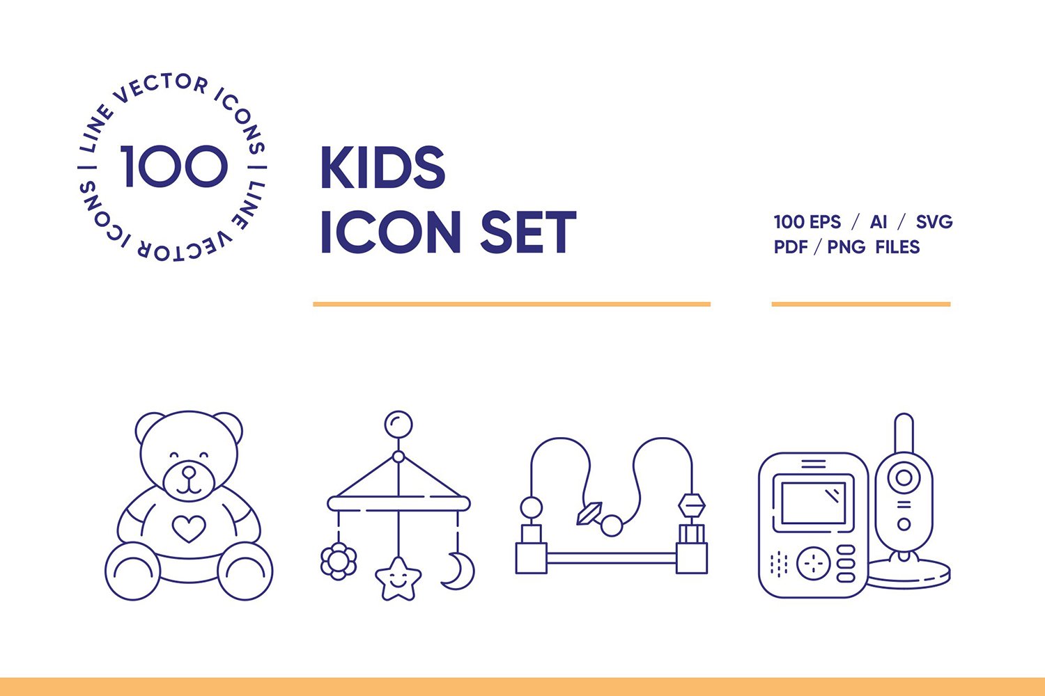 Kids 100 Line Icon Set (1372226) | Icons | Design Bundles