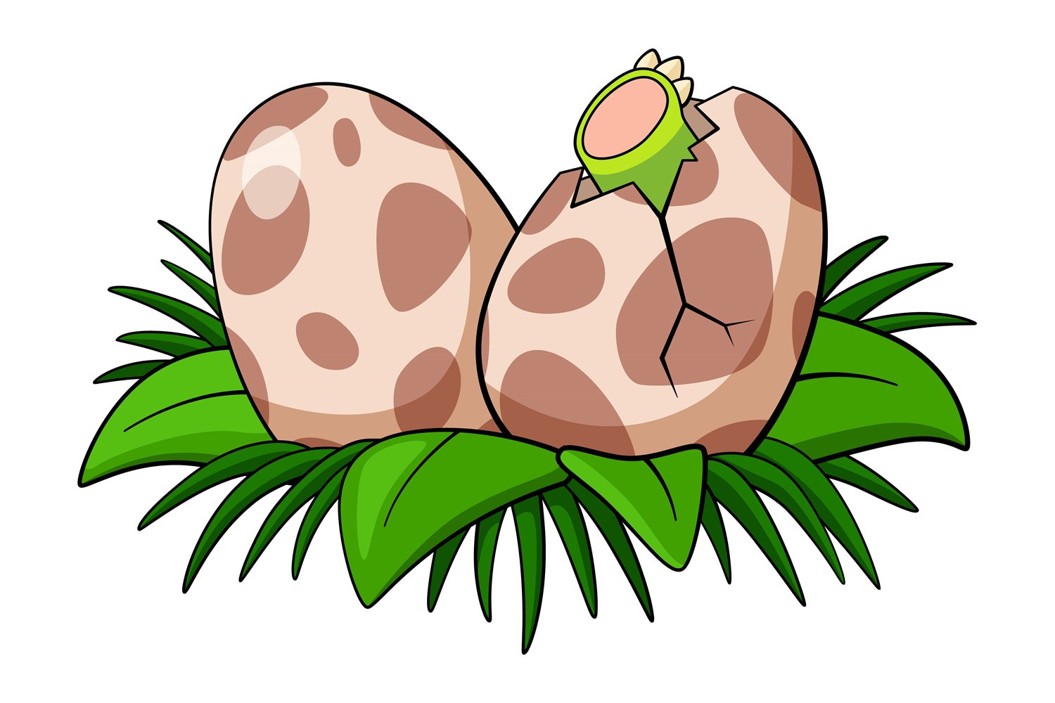 Cracked dinosaur egg. Baby dino hatching in nest (1822992 ...