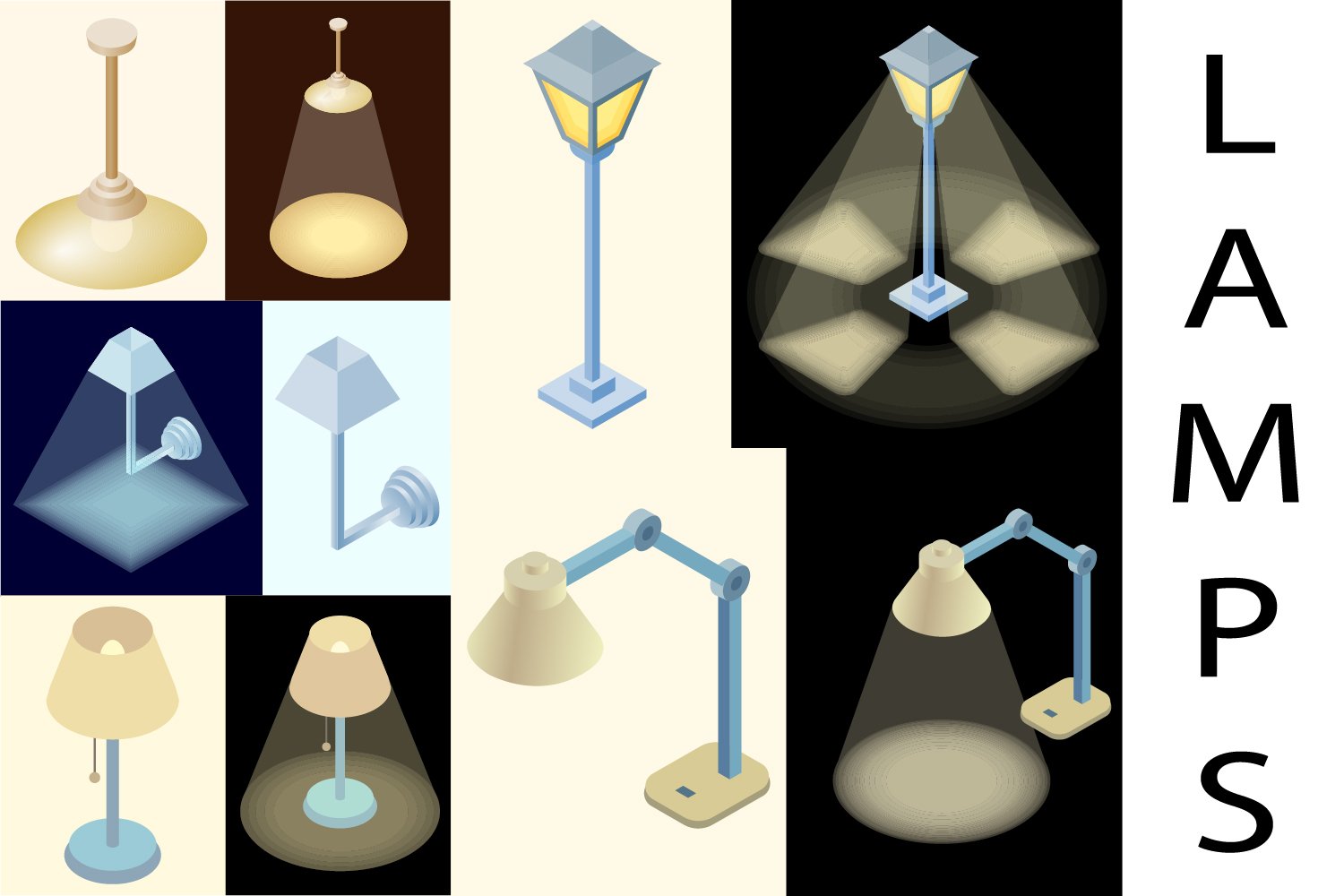 isometric lamps illustration set