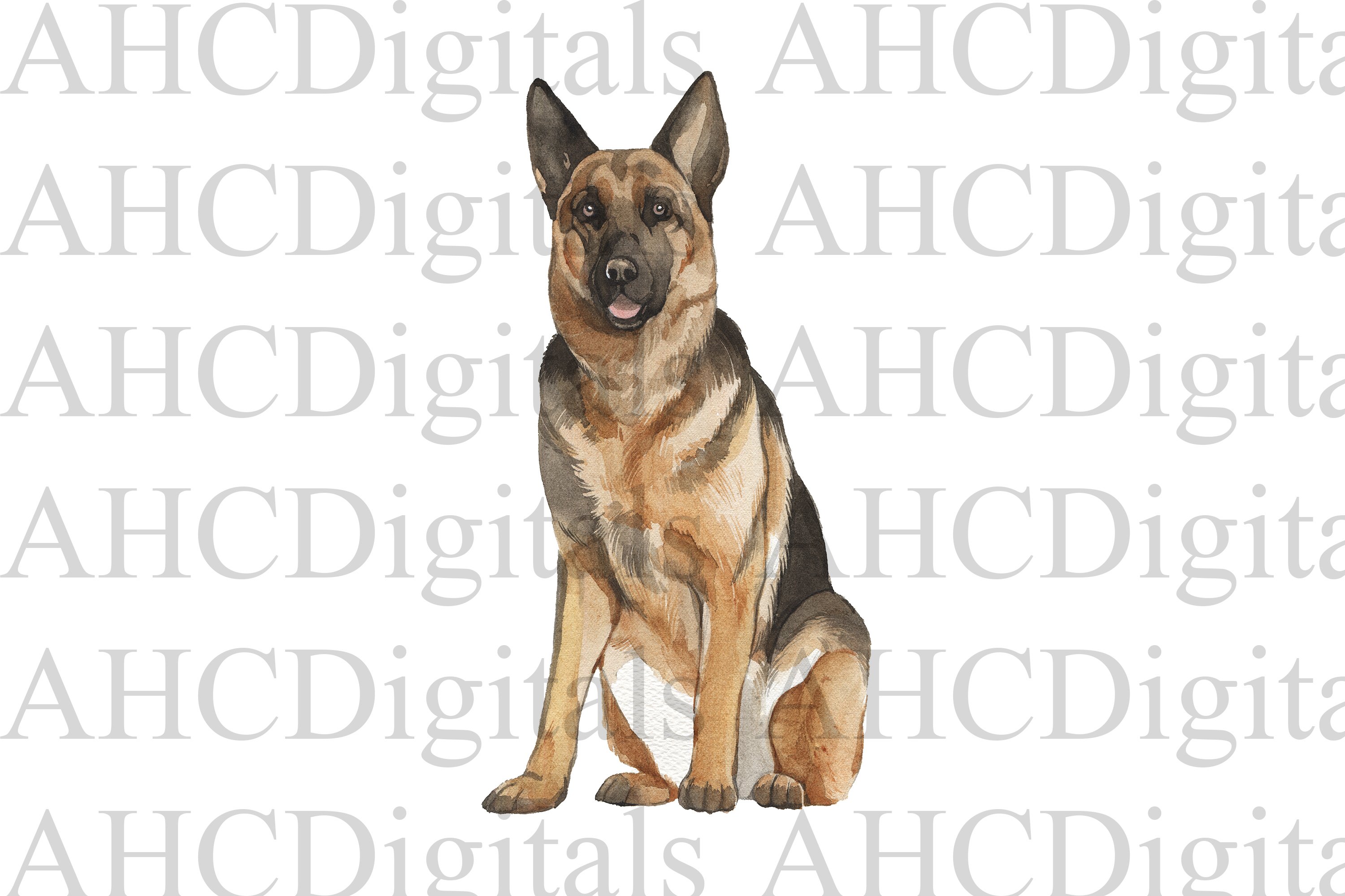 German Shepherd Sublimation Image, Cute Dog Watercolor PNG