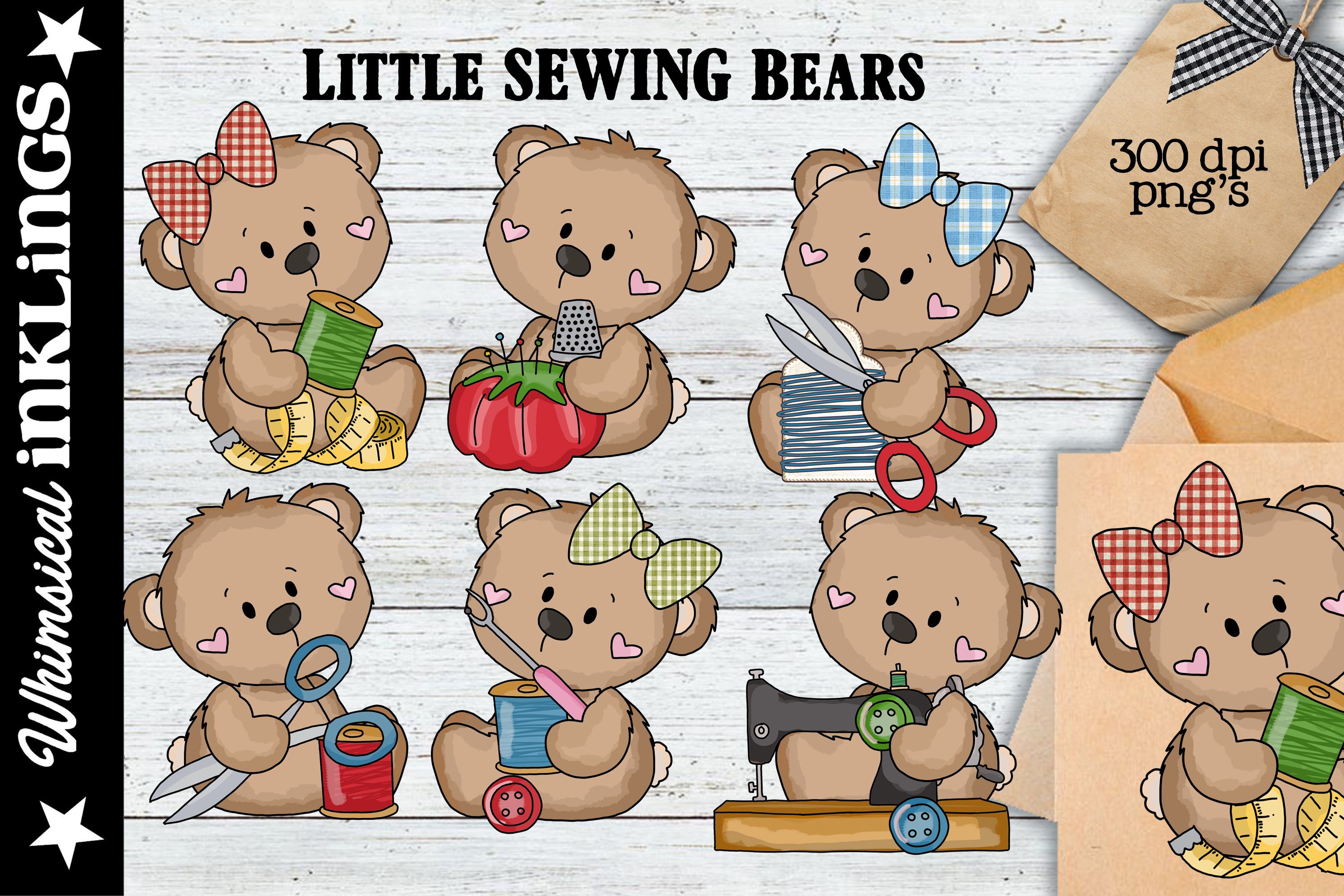 Little Sewing Bears Sublimation Clipart