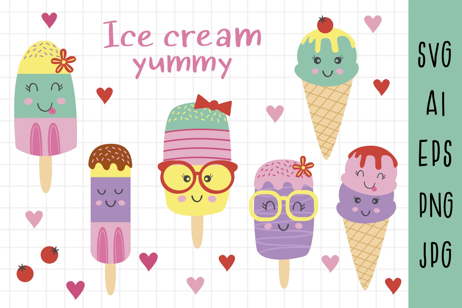 Cute ice cream svg, Kawaii ice cream, Summer, Food clipart (2017461 ...