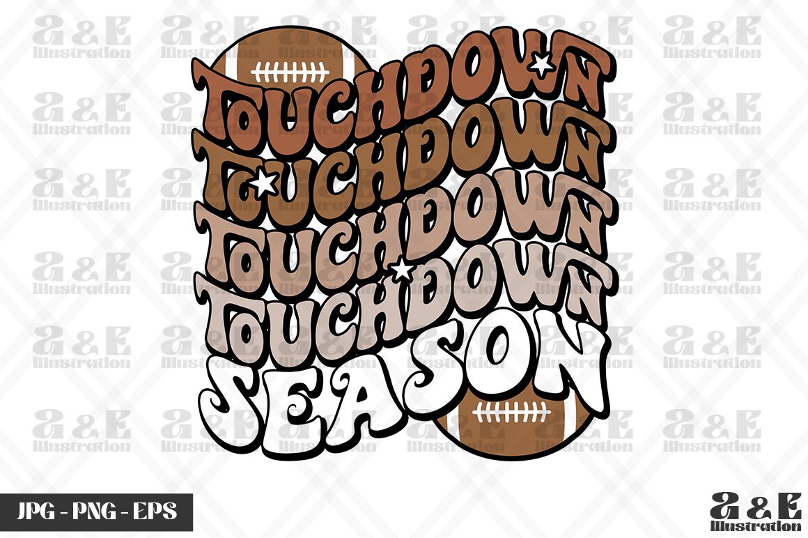 Touchdown Season Retro Wavy Words (2231293) | Sublimation | Design Bundles