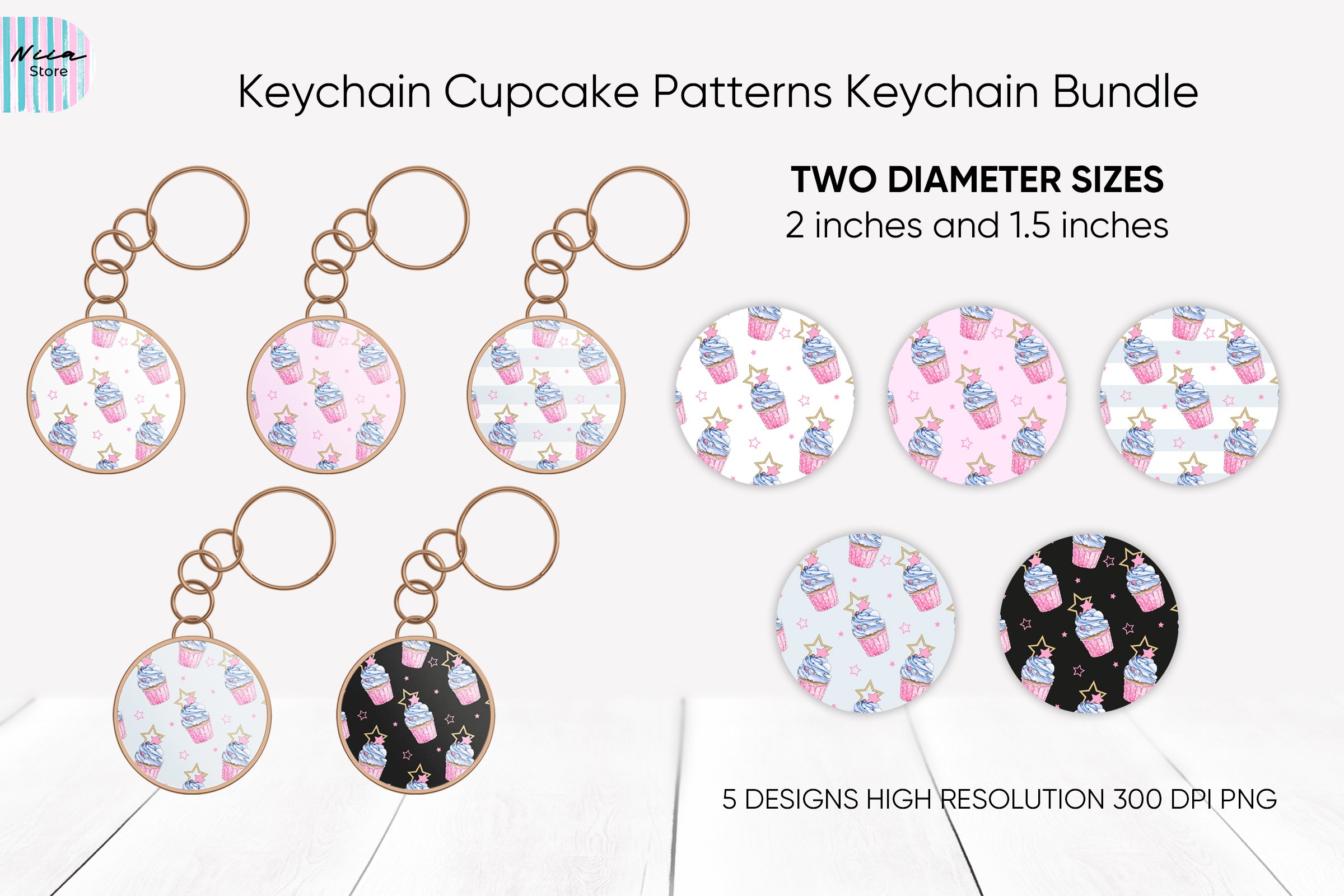Keychain Star Cupcakes Patterns Keychain Bundle (1444034) | Sublimation ...