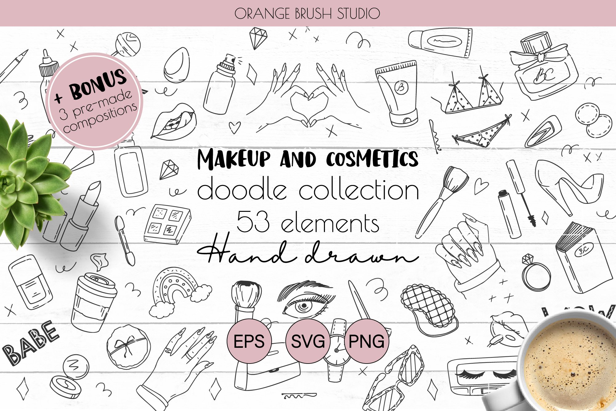 Makeup and cosmetics SVG doodle files. Beauty SVG Bundle