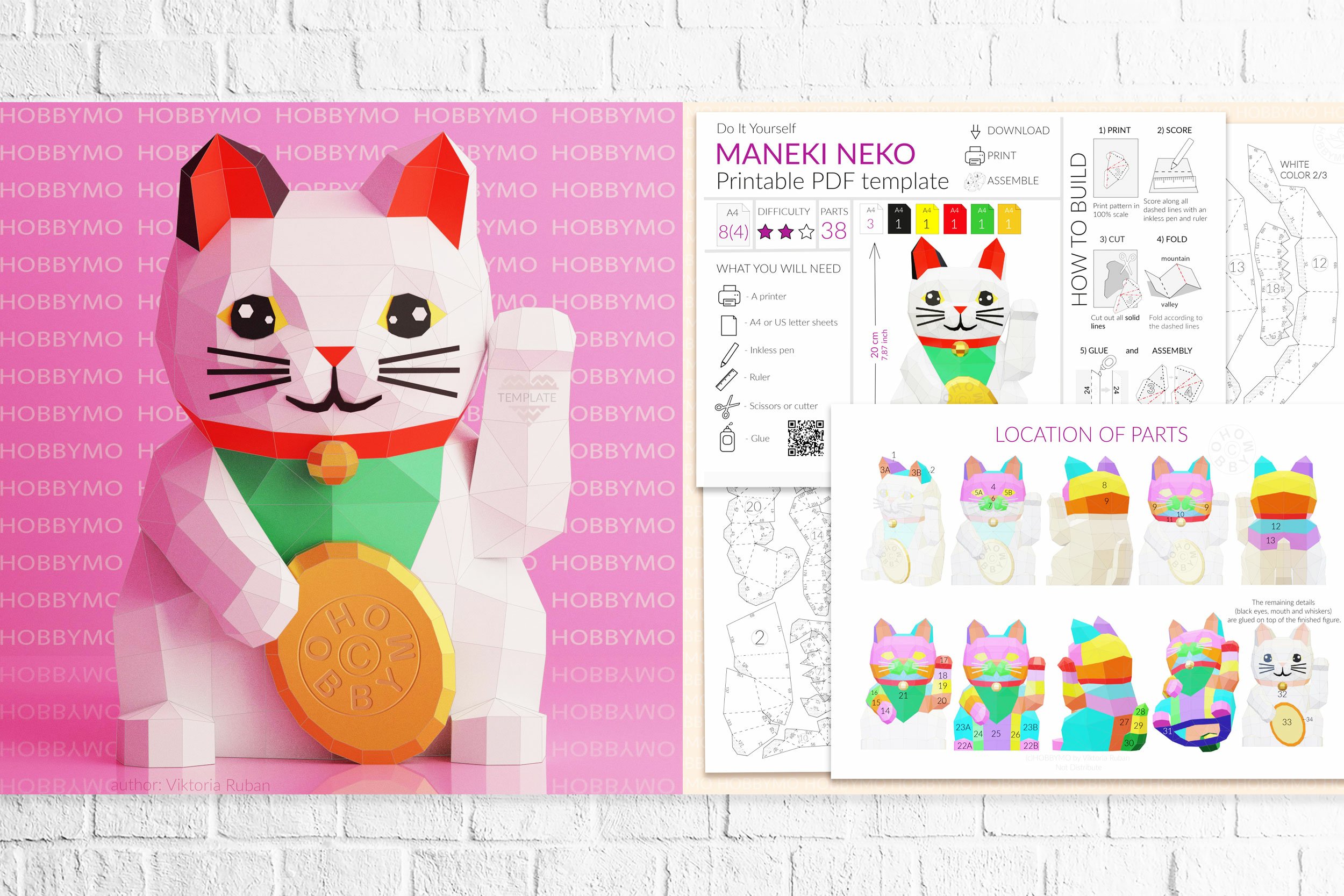DIY Paper Maneki Neko Lucky cat 3D Papercraft 3486522