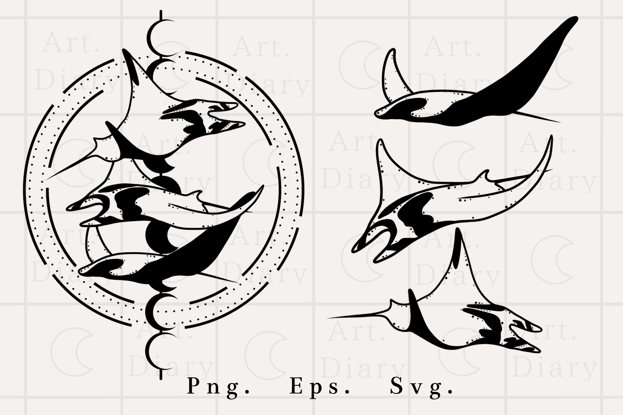 Stingrays svg, png, eps. Vector abstract stingrays lined art (2262977 ...