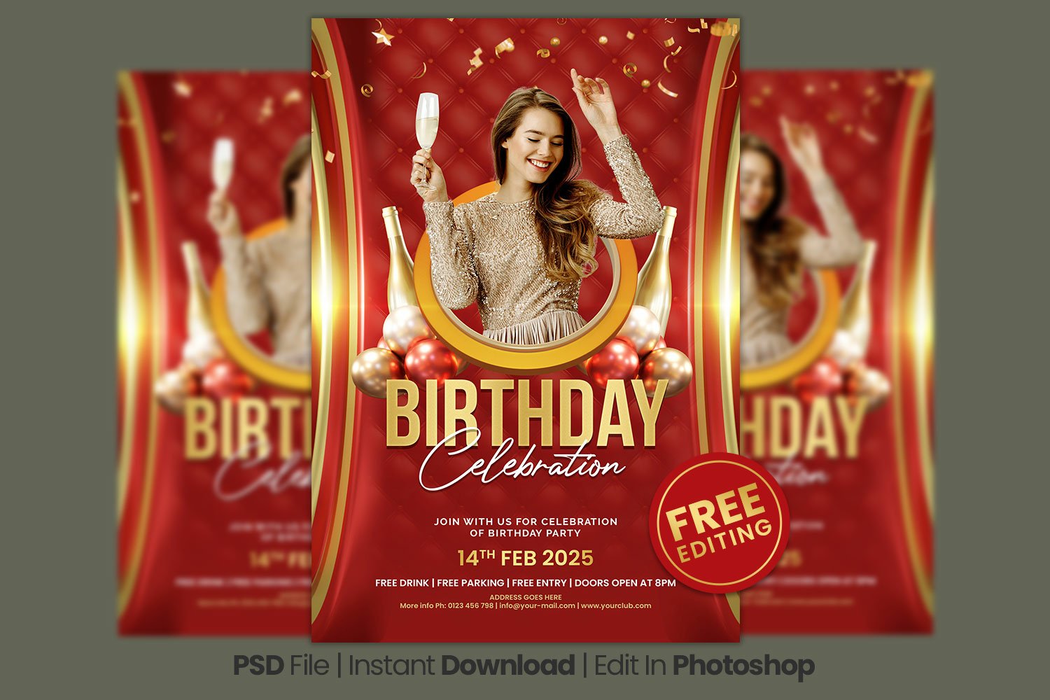 Red Style Birthday Party Invitation Template