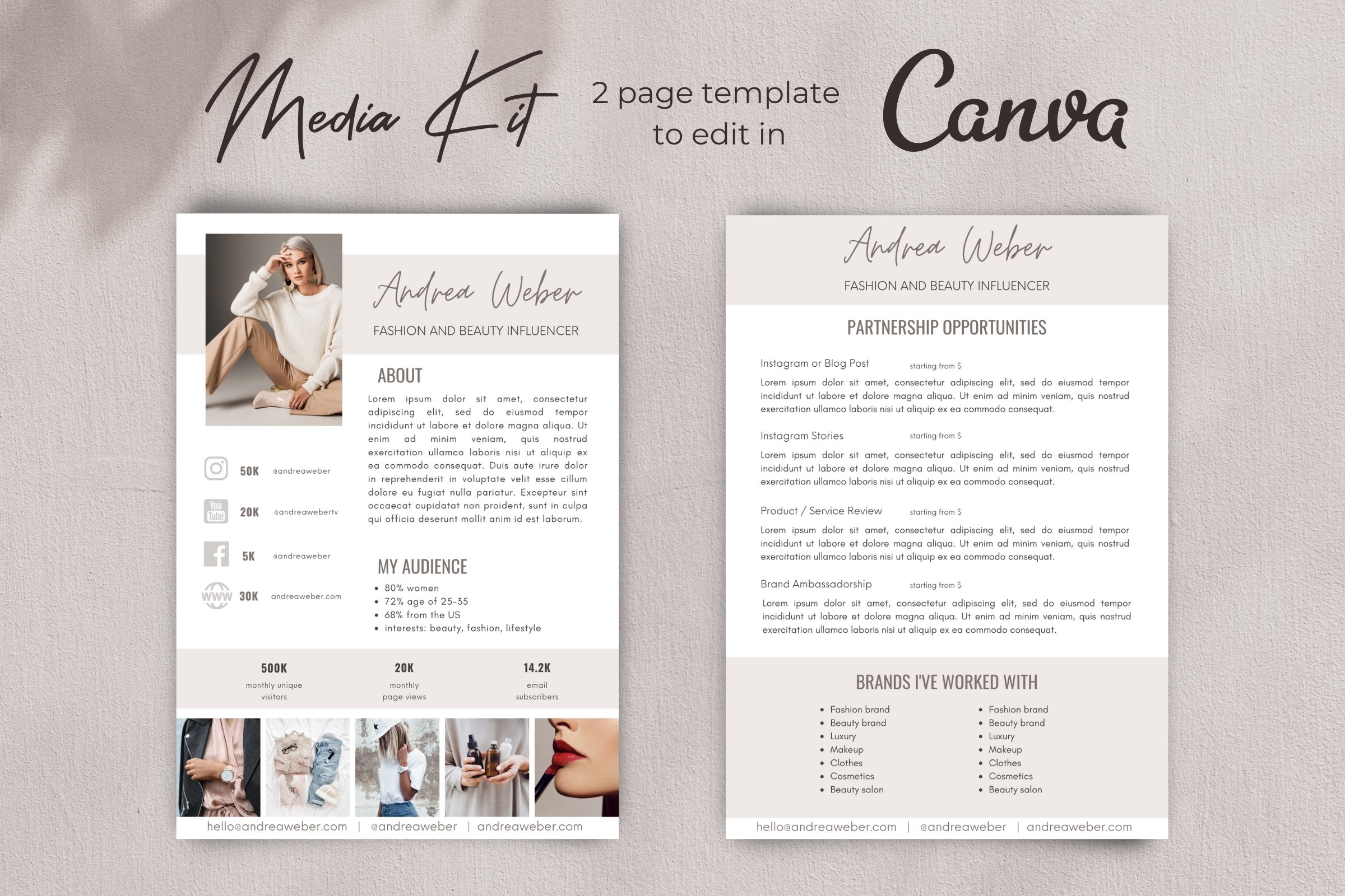 Digital Prints Instagram Media Kit Template Social Media Influencer 