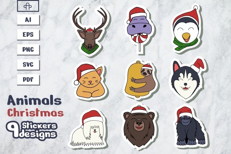 merry christmas animal sticker vector illustration