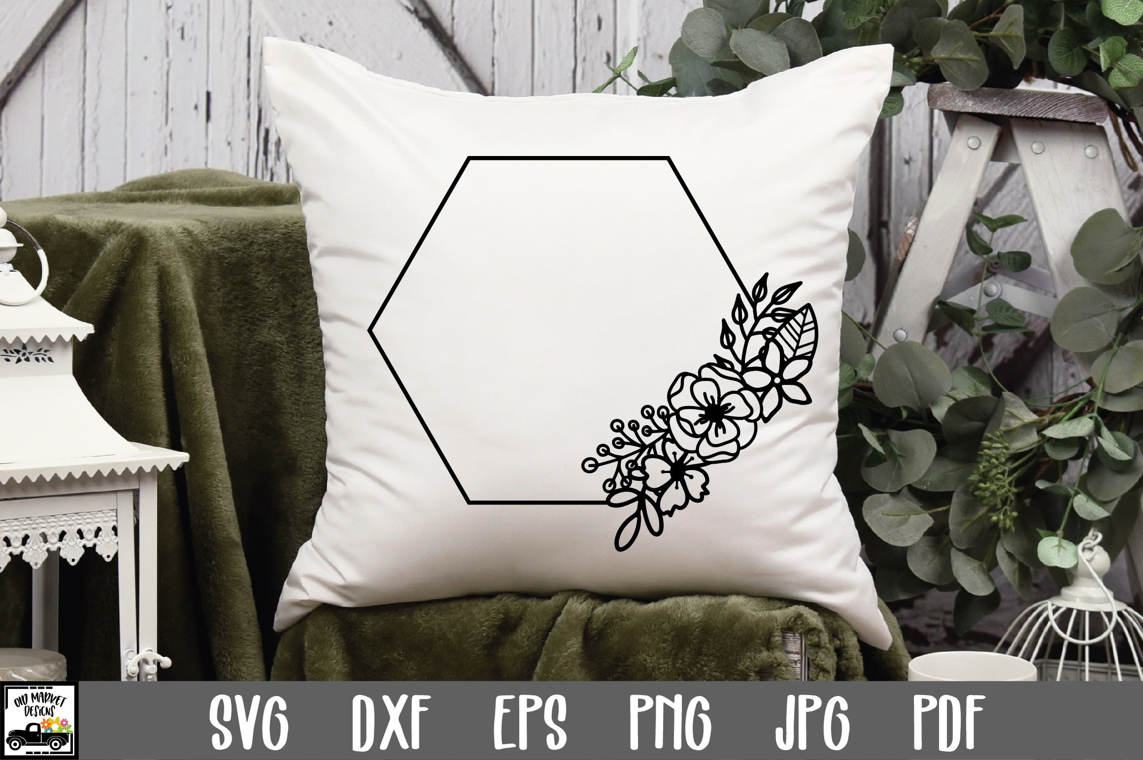 Hexagon Flower Frame Monogram SVG