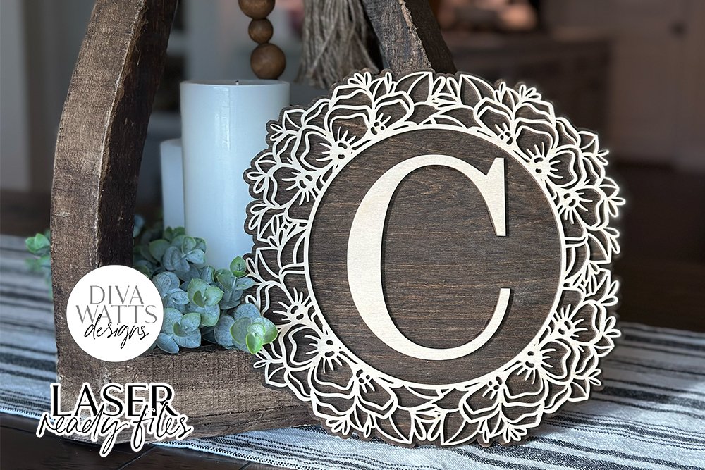 Family Monogram Floral Wreath | Glowforge Laser SVG