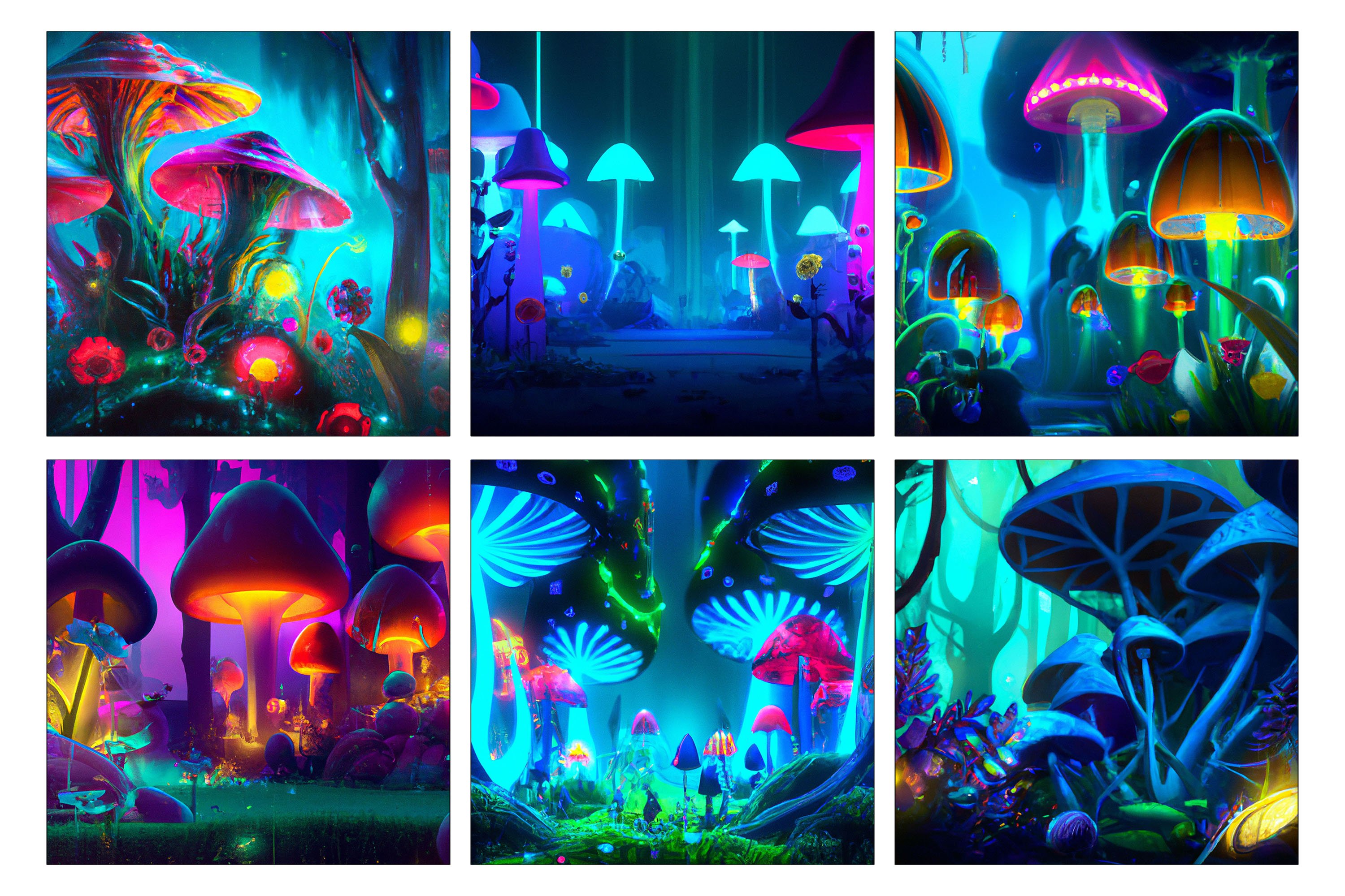 Colorful Mushroom Forest Drawings