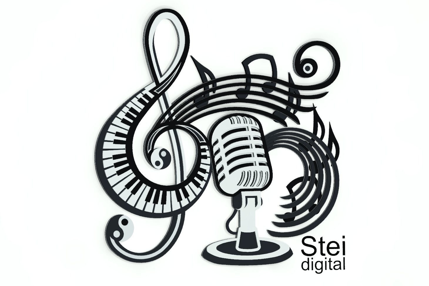 Microphone With Music Notes Drawings