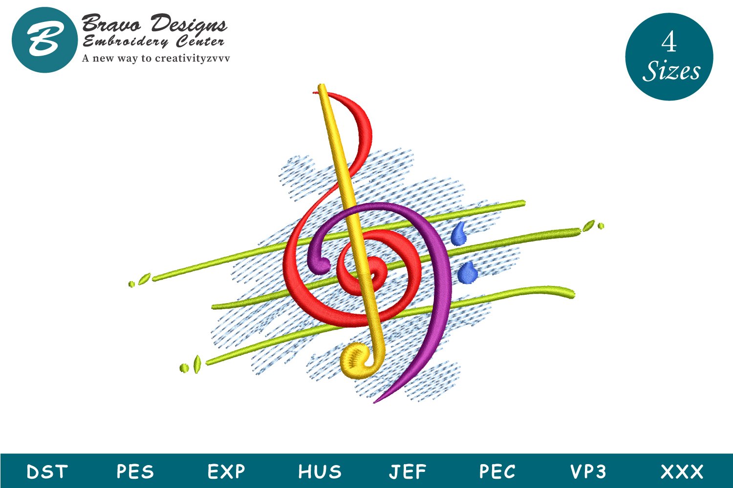 Treble Clef Embroidery Design