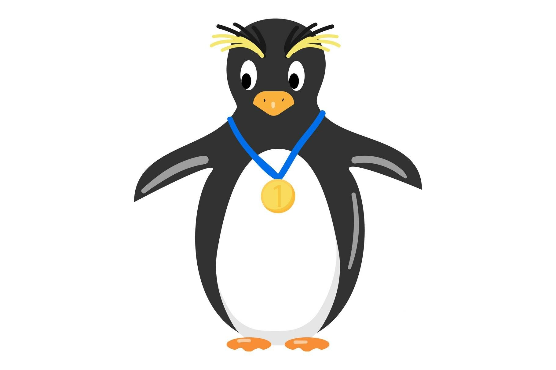 Penguin with gold medal icon cartoon vector. Animal action (2224818 ...