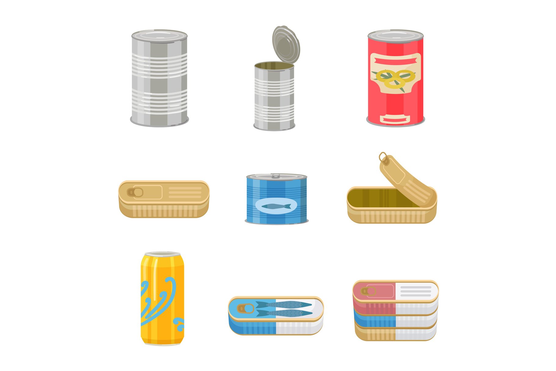 Tin can icons set cartoon vector. Tin can (2272085) | Icons | Design ...