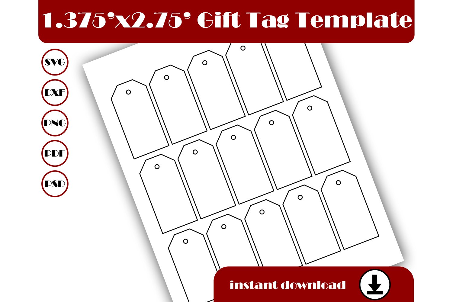 Gift tag template, Blank gift tag, 8.5x11 Sheet (2021514)