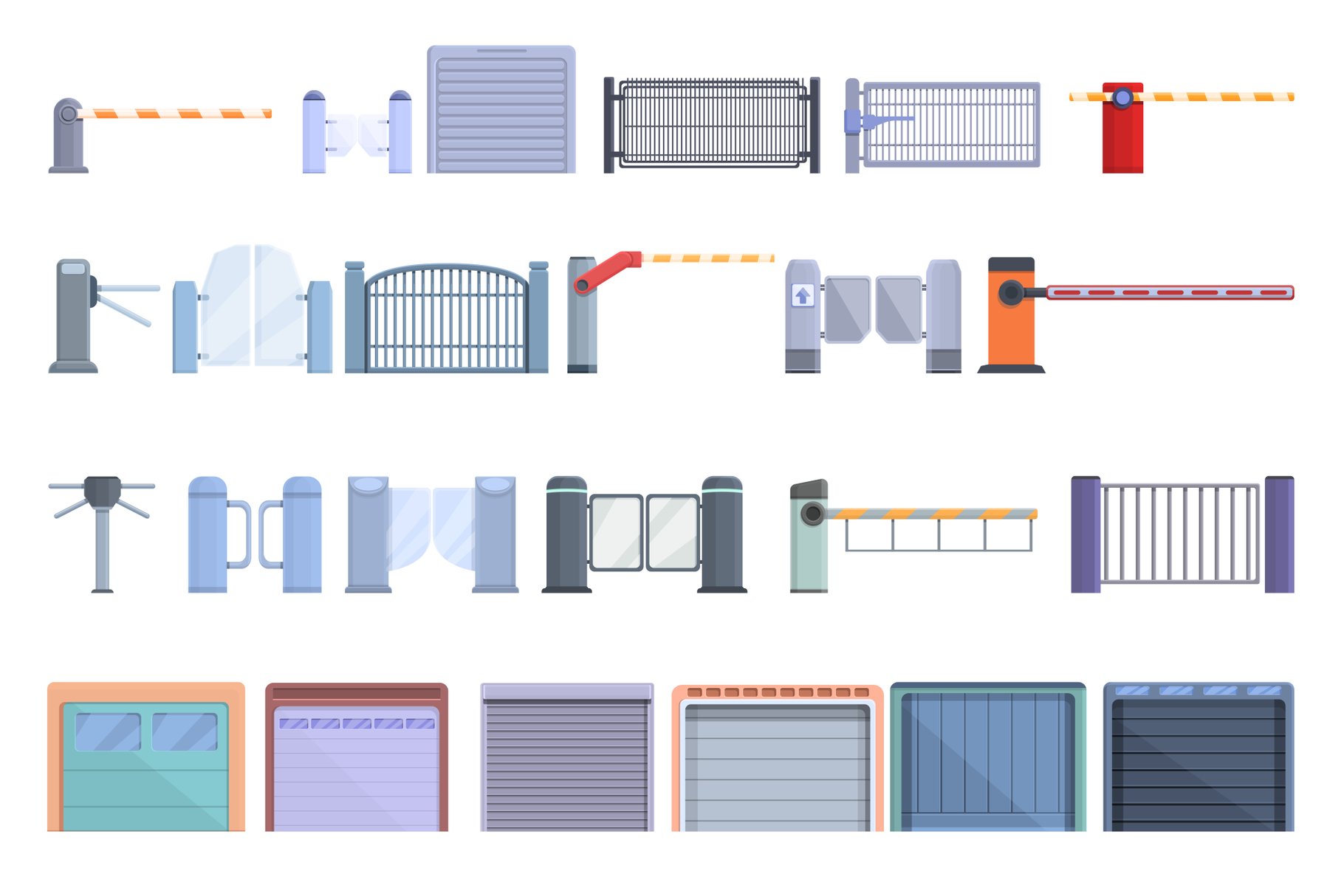 Automatic gate icons set, cartoon style (1379734) | Icons | Design Bundles
