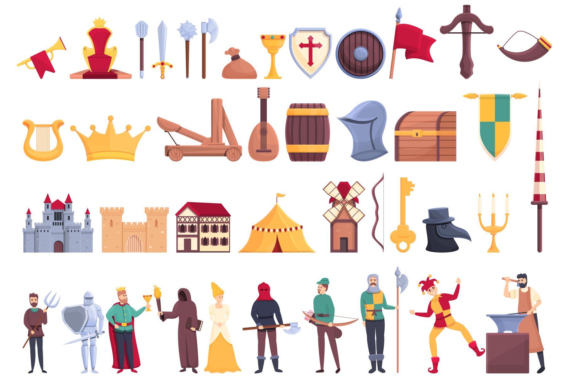 Medieval icons set, cartoon style (1787955) | Icons | Design Bundles