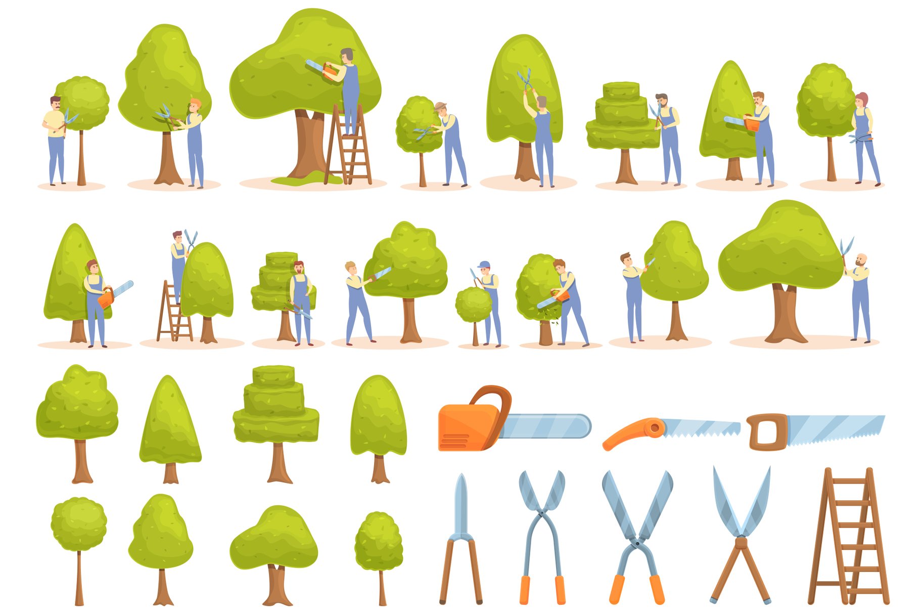 Tree trimming icons set cartoon vector. Tree chainsaw (1787998) | Icons ...