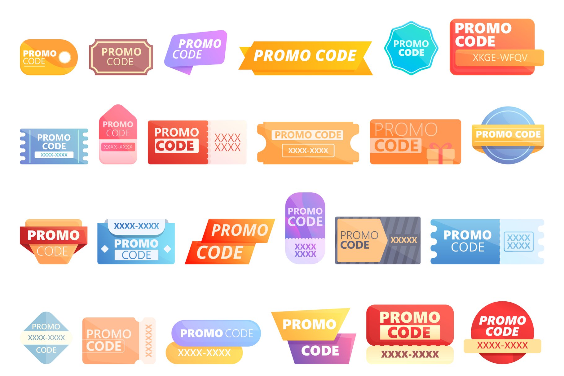 Promotional code icons set cartoon vector. Coupon discount (1788035 ...